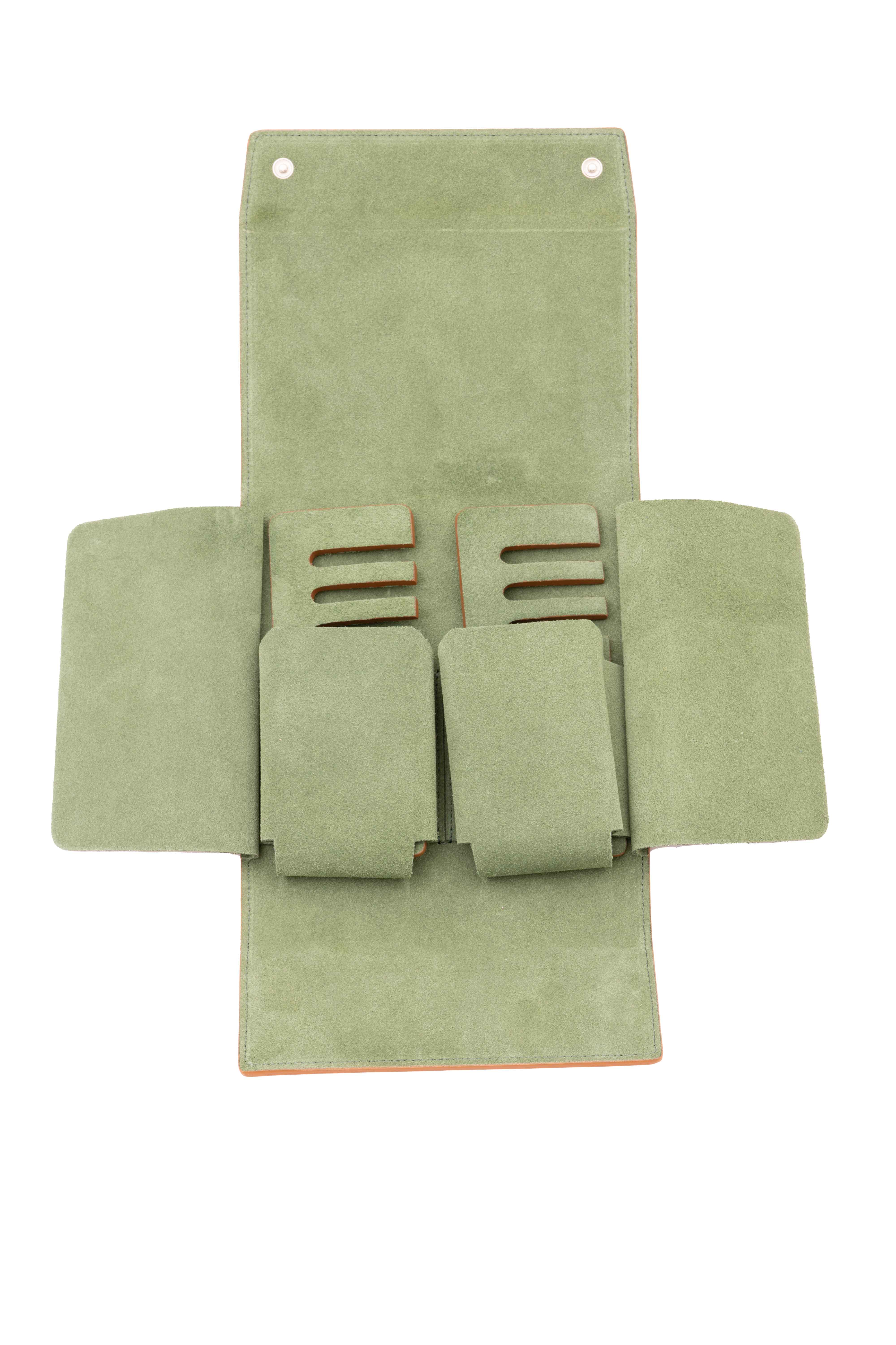 2-Watch Vintage Gold & Sage Green Suede Leather Watch Case – Gentleman ...