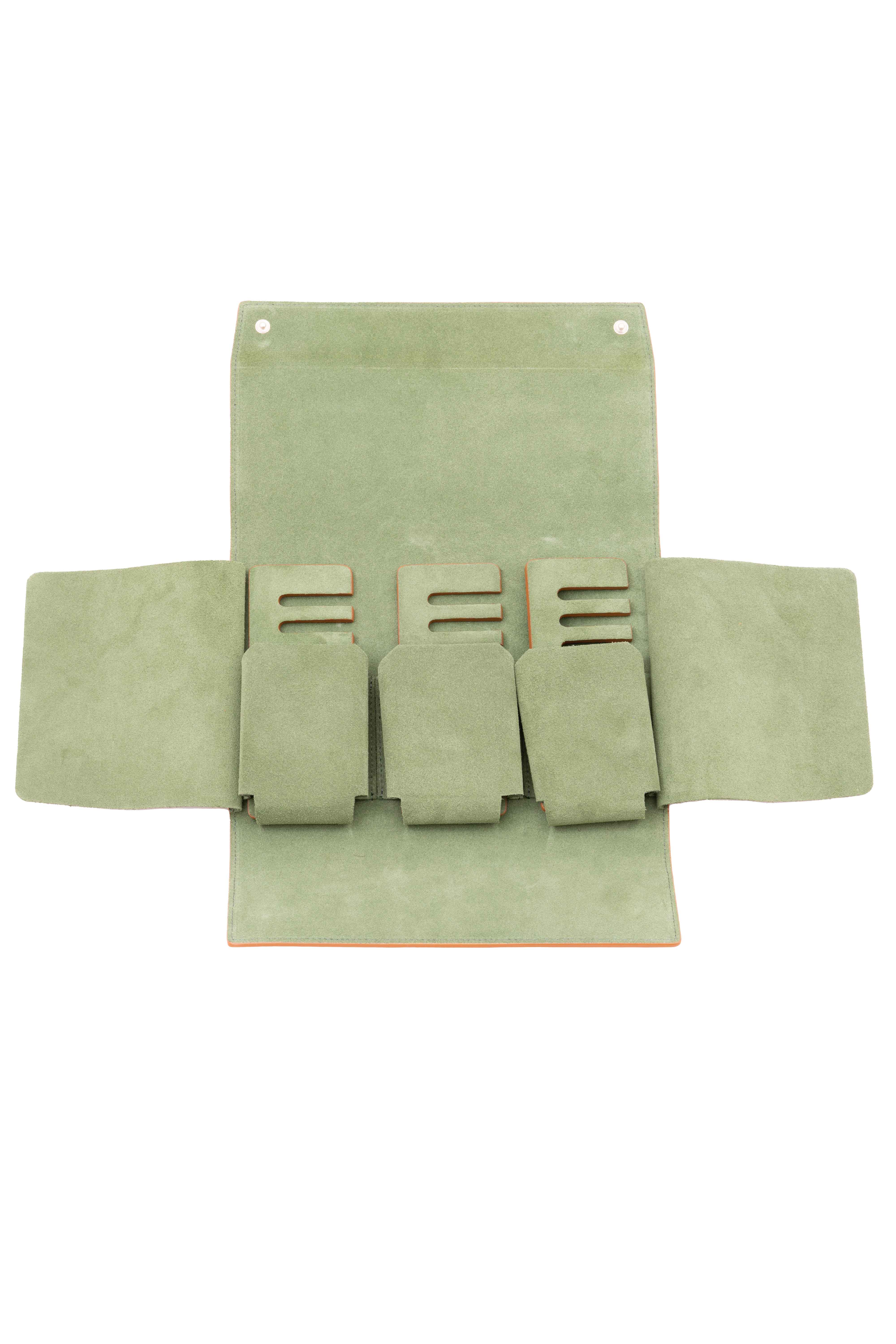 3-Watch Vintage Gold & Sage Green Suede Leather Watch Case – Gentleman ...