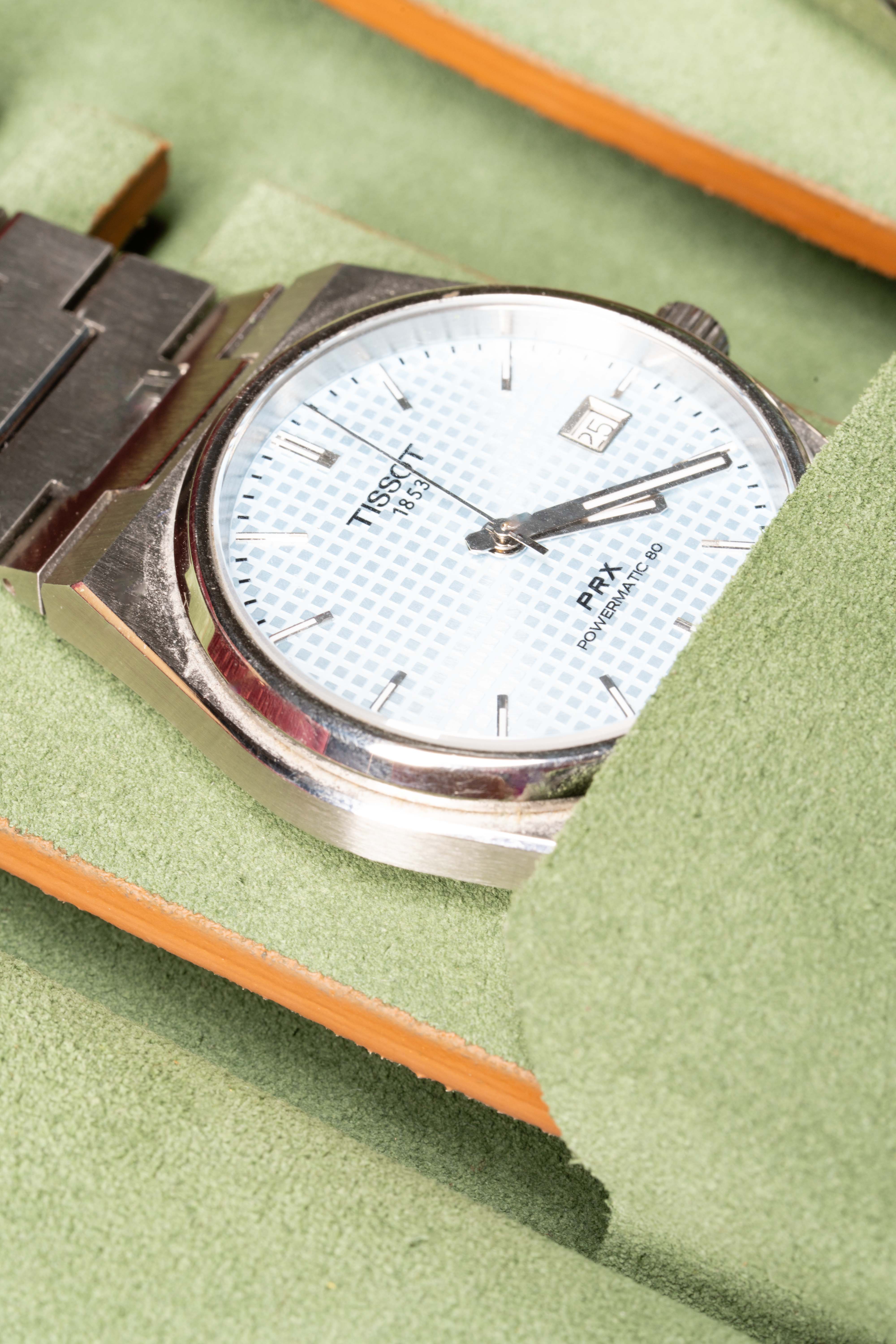 3-Watch Vintage Gold & Sage Green Suede Leather Watch Case – Gentleman ...