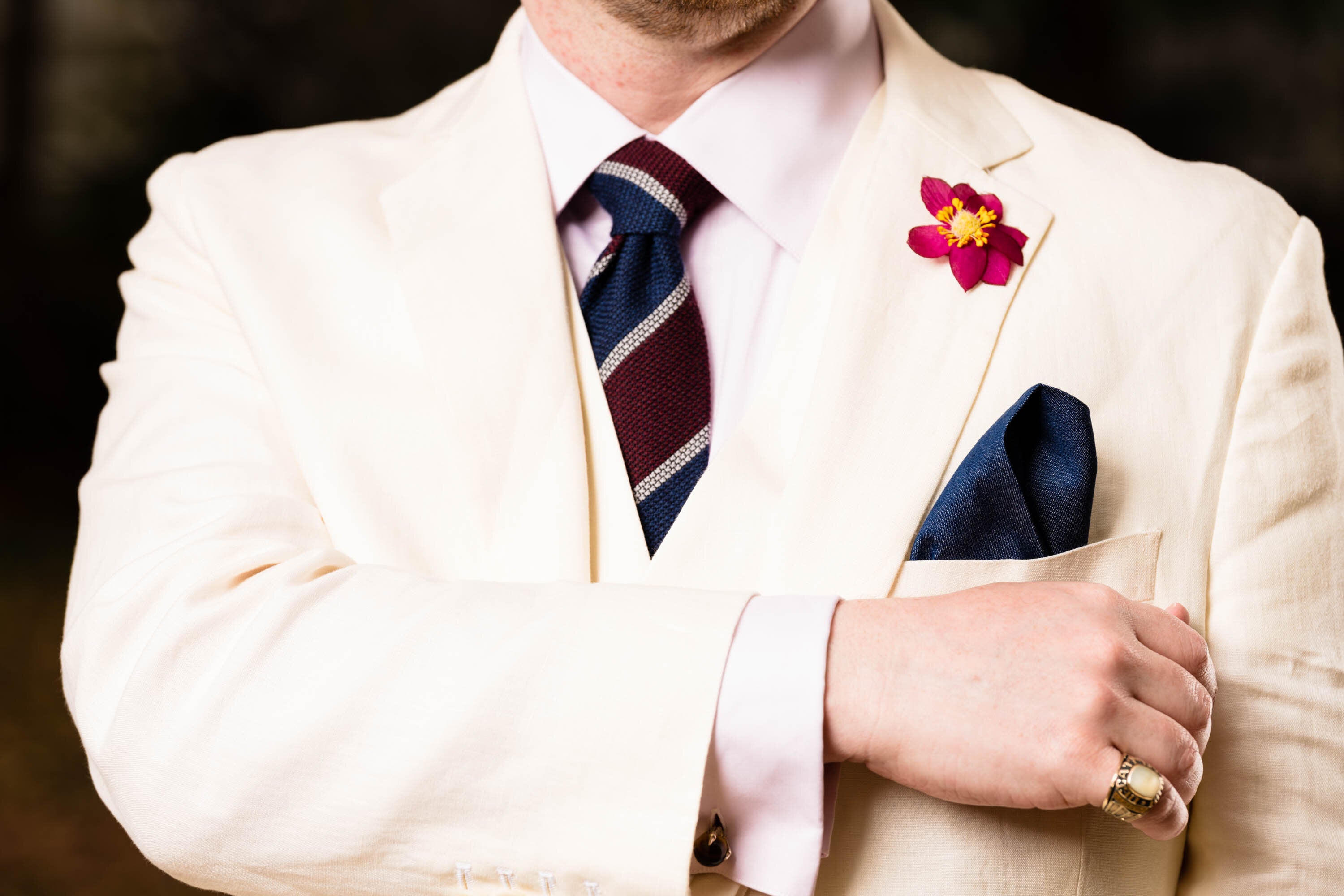 Dark Blue Linen Pocket Square with White Handrolled X Stitch - Fort ...