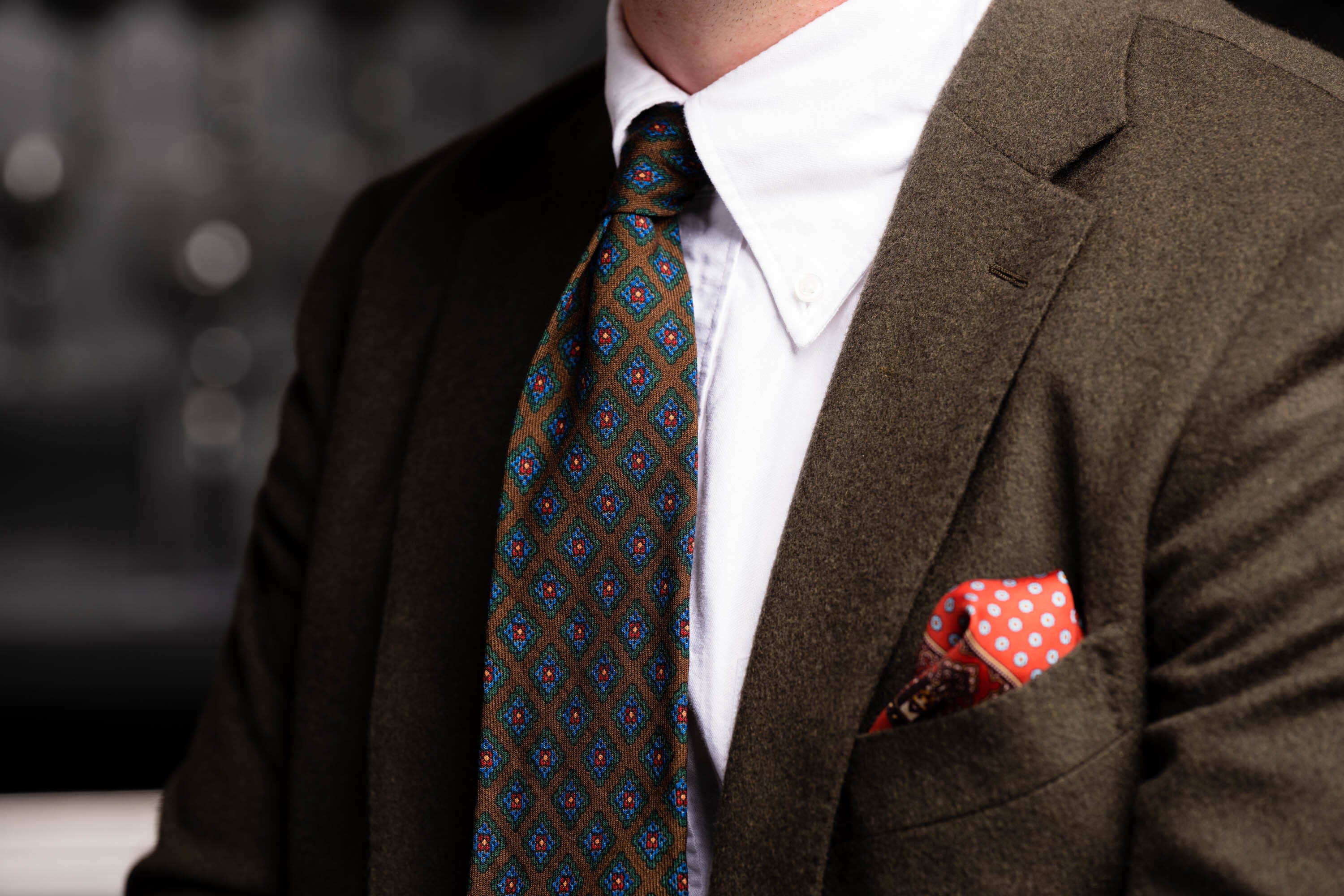 Red Silk Pocket Square with Turquoise Blue Motif Dots - Fort Belvedere ...