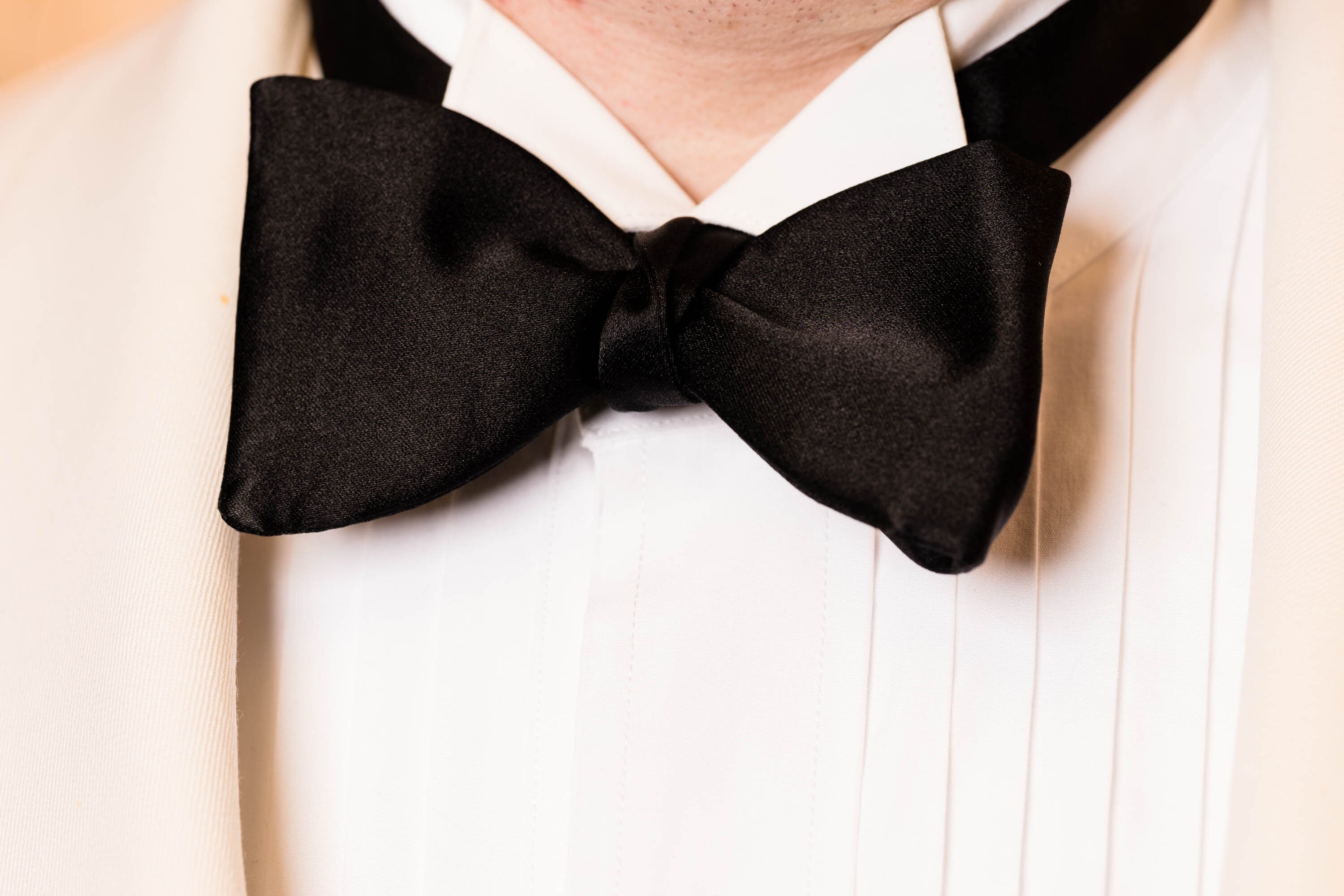 Large Butterfly in Black Silk Satin Bow Tie Sized Self Tie - Fort ...
