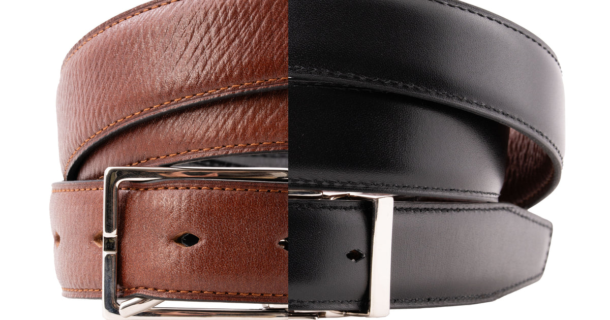 Black Boxcalf & Brown Russian Reindeer Reversible Leather Belt ...