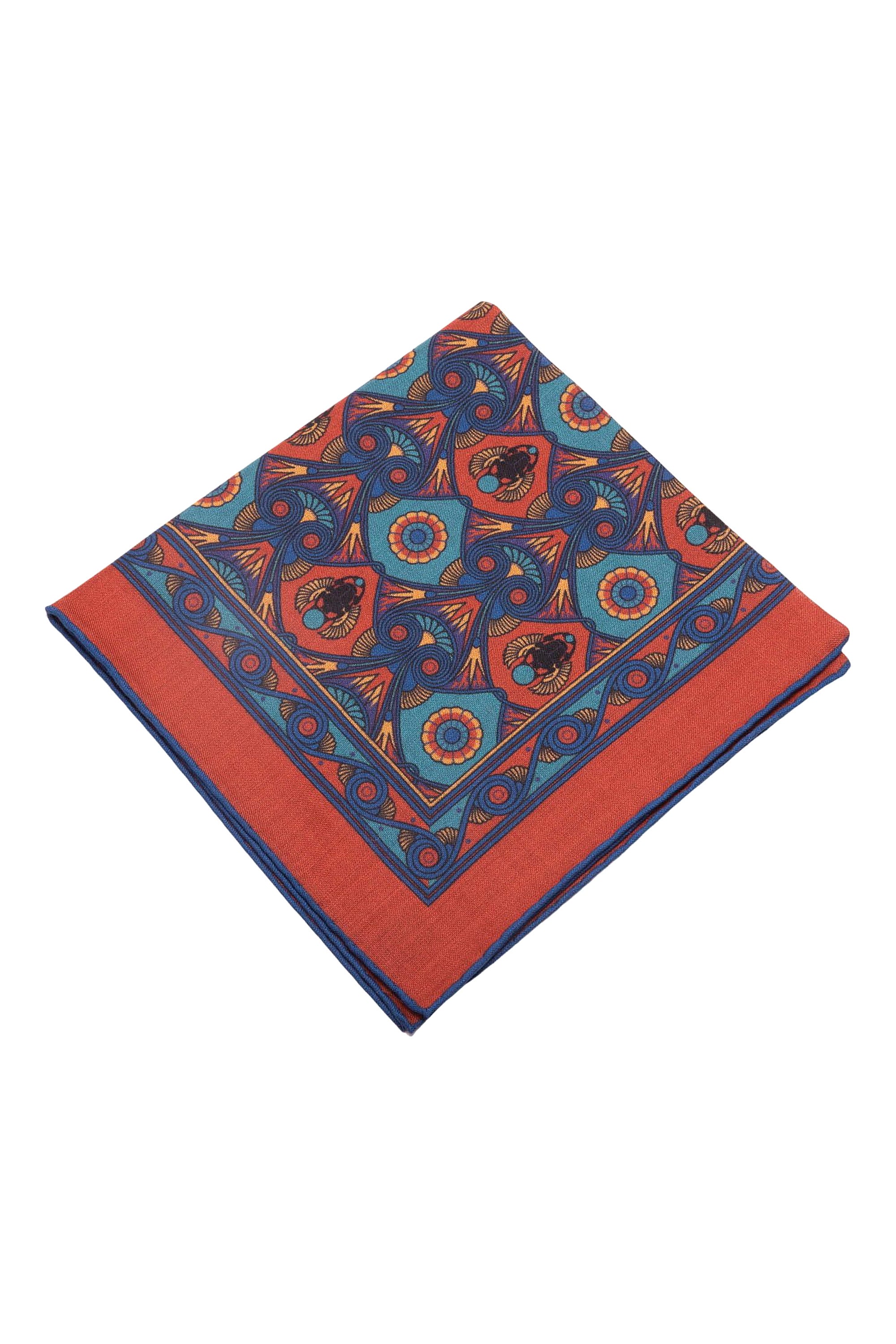 Copper Red Pocket Square Art Deco Egyptian Scarab pattern in royal blue ...