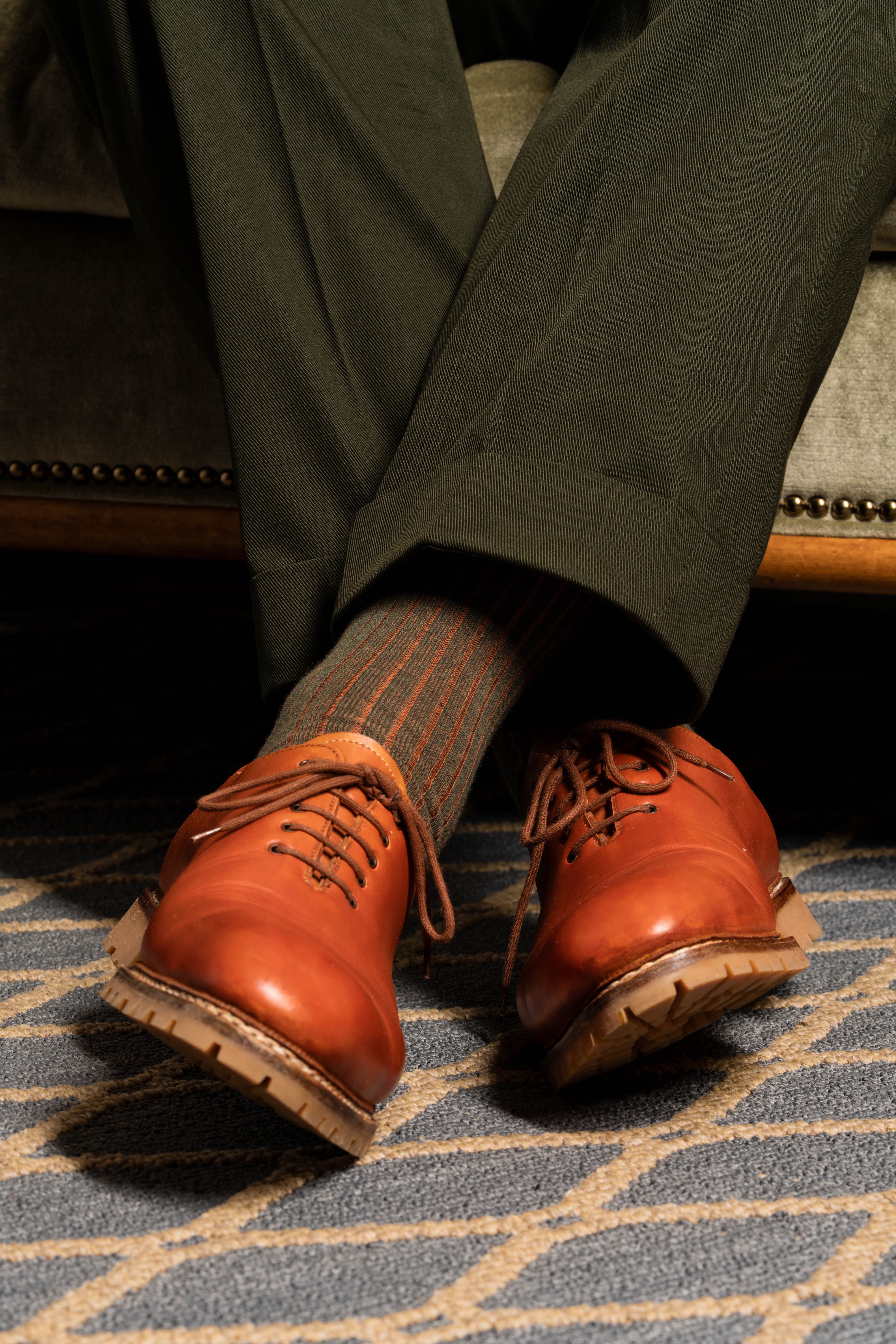 Dark Green & Orange Shadow Stripe Midweight Cotton Socks – Gentleman's ...