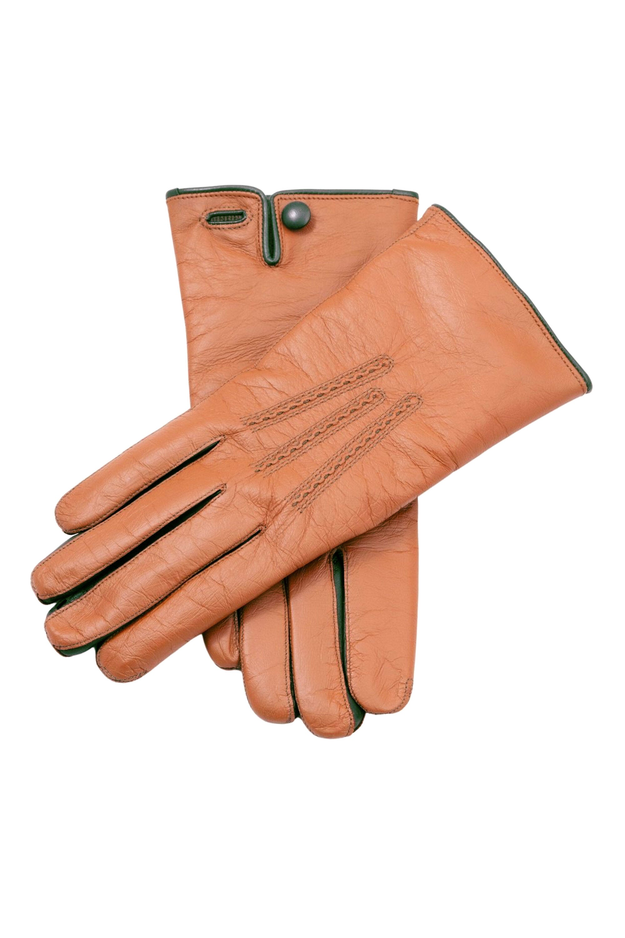 Chestnut Brown Lamb Nappa Touchscreen Gloves with Dark Green Contrast ...