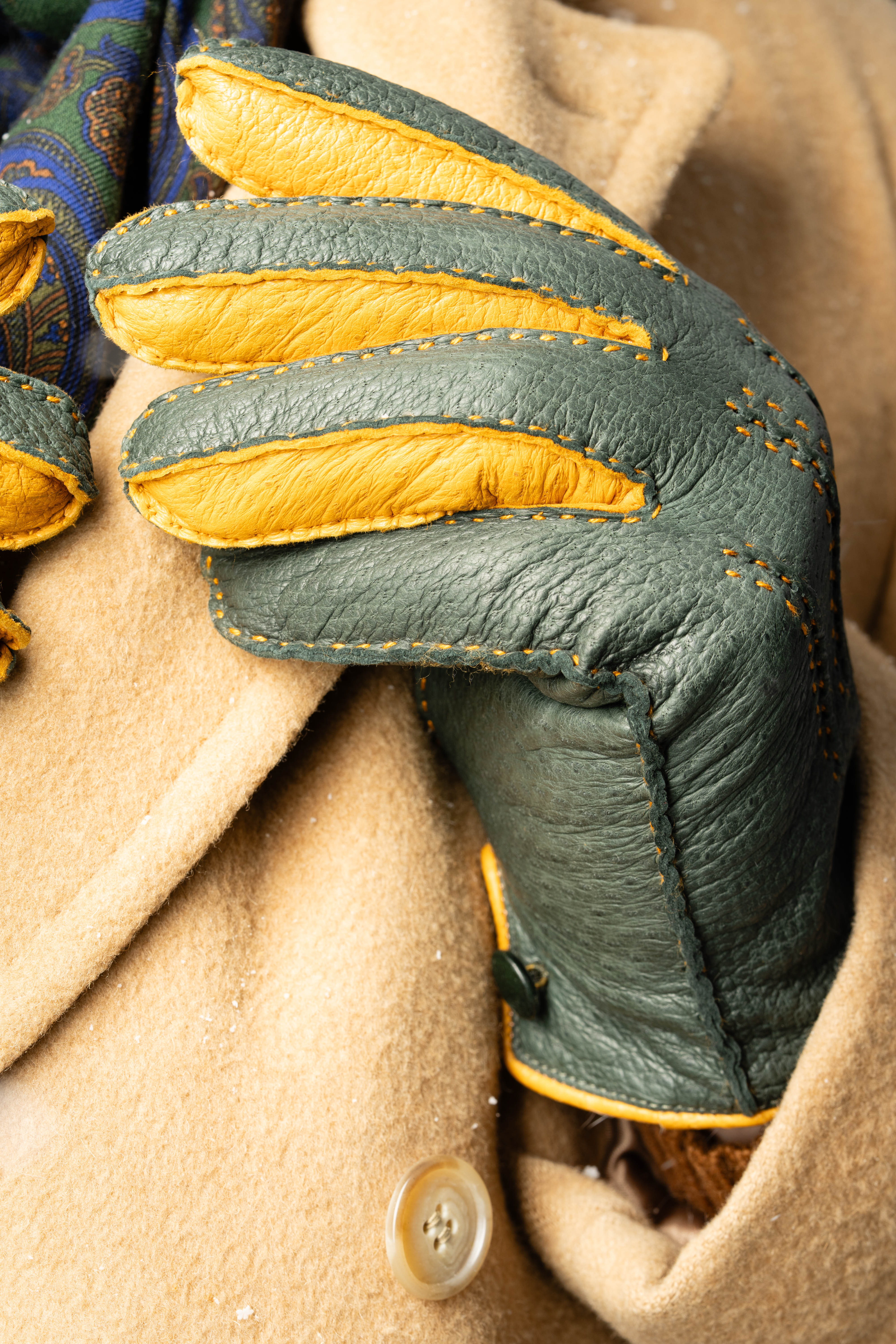 Green & Yellow Rabbit Fur Lined Peccary Gloves – Gentleman's Gazette