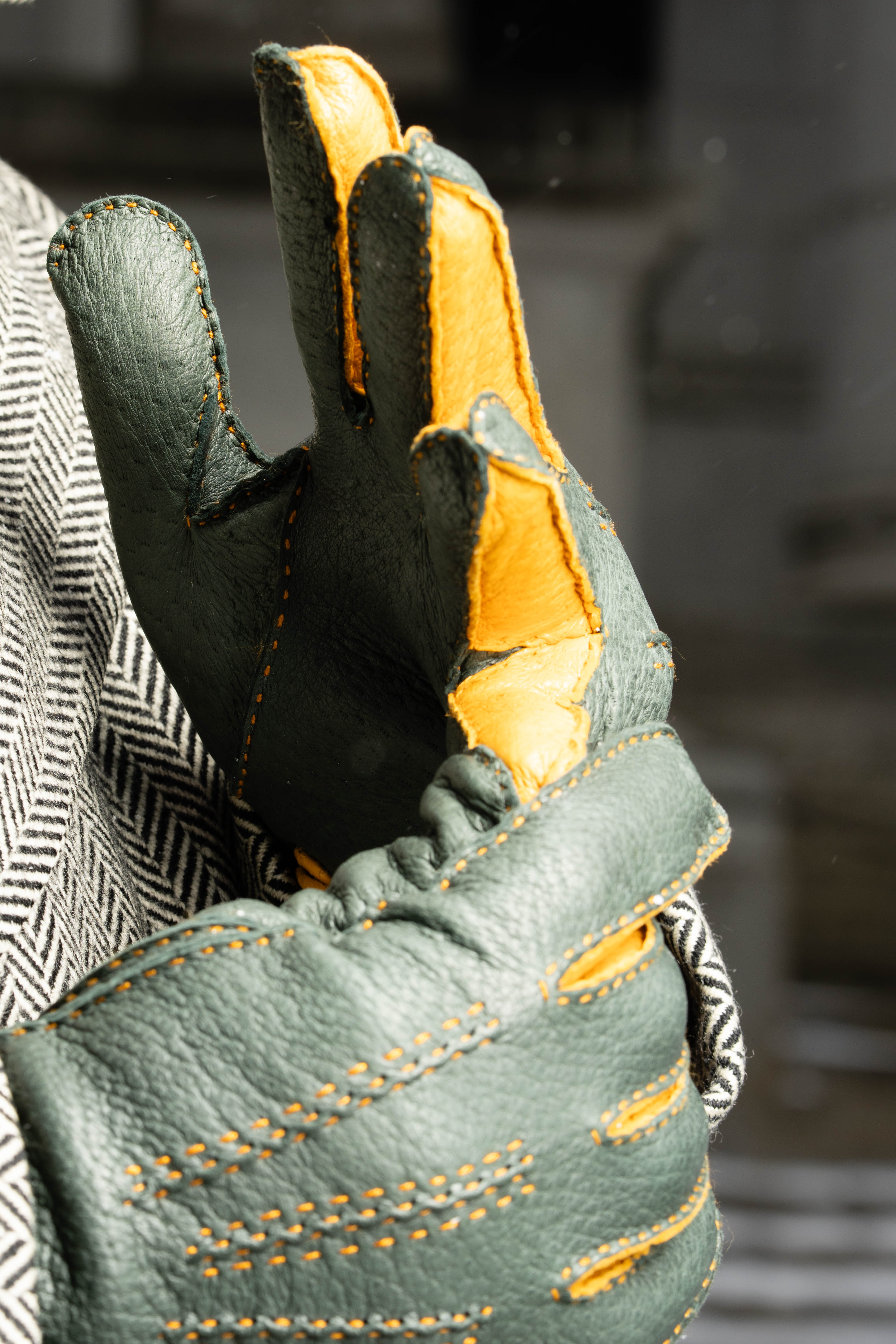 Green & Yellow Rabbit Fur Lined Peccary Gloves – Gentleman's Gazette