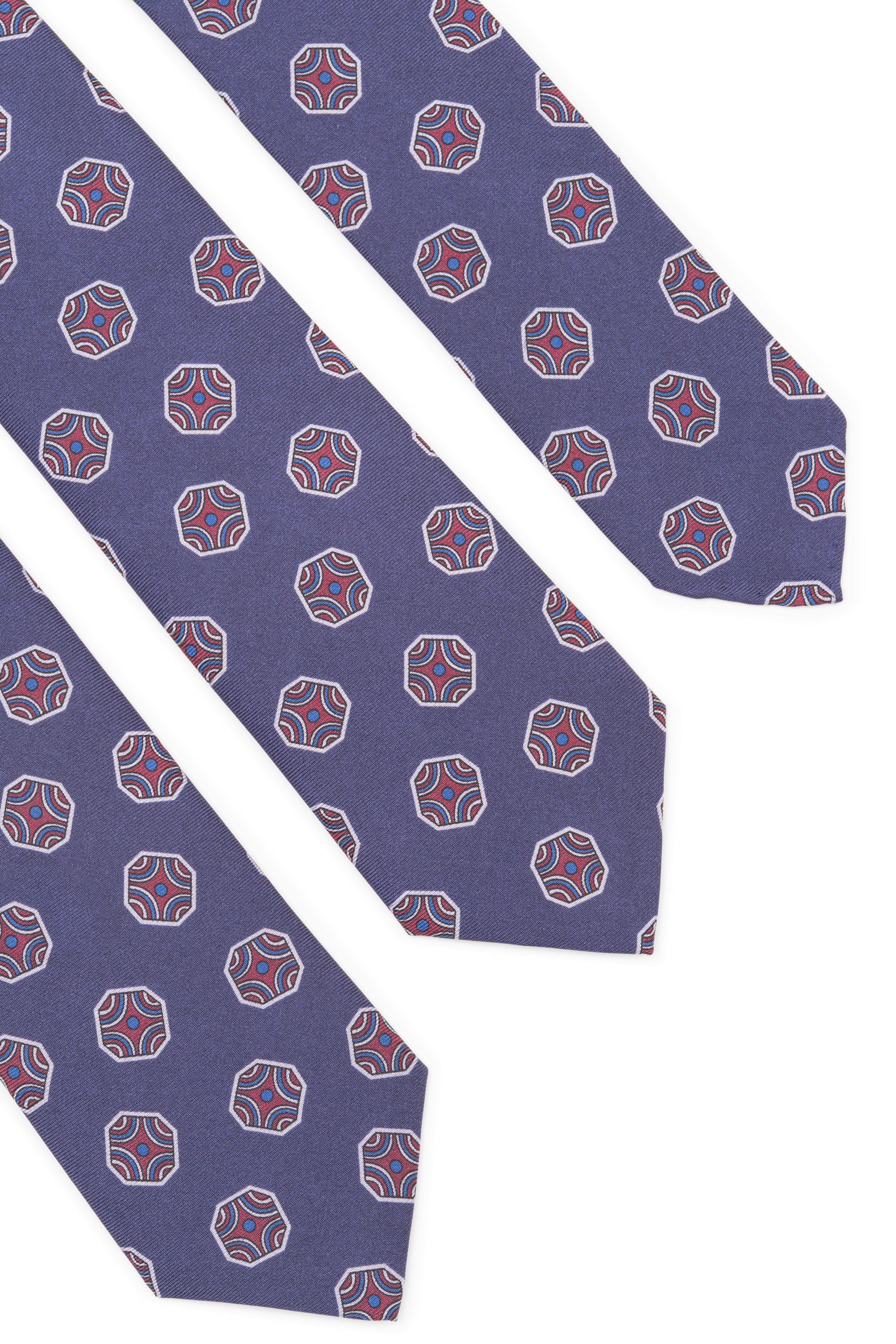 Light Navy Fancy Tile Printed Silk Tie - Fort Belvedere – Gentleman's ...