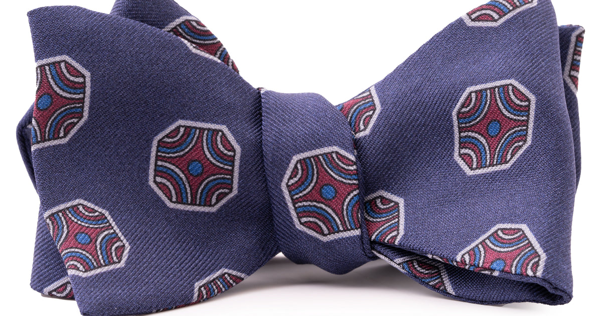 Light Navy Fancy Pink Tile Bow Tie - Butterfly Shape - Fort Belvedere ...