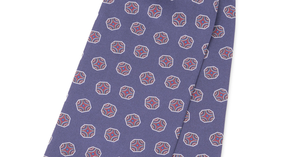Ascot in Light Navy Fancy Dark Mauve Tile Pattern Printed Silk - Fort ...