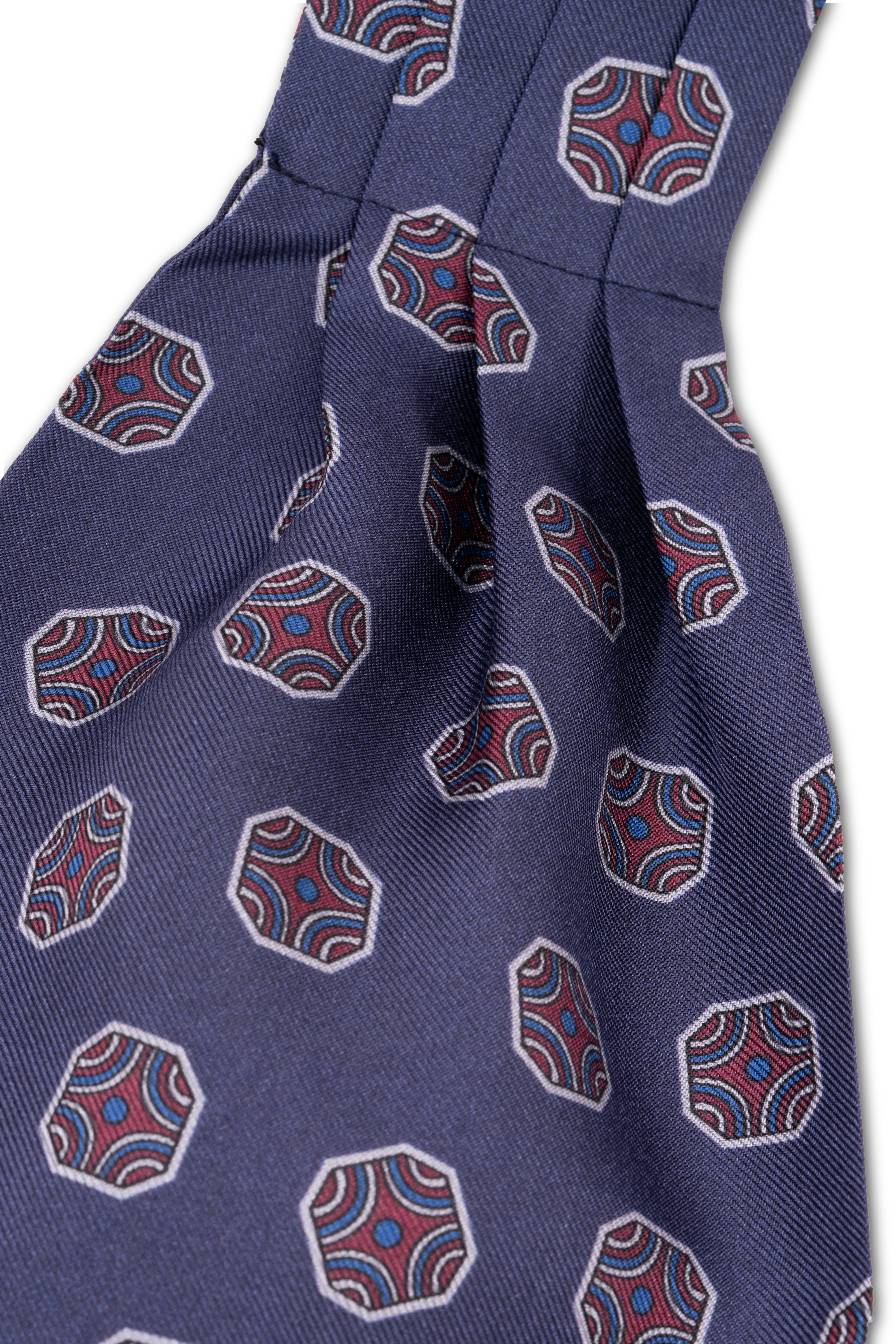 Ascot in Light Navy Fancy Dark Mauve Tile Pattern Printed Silk - Fort ...