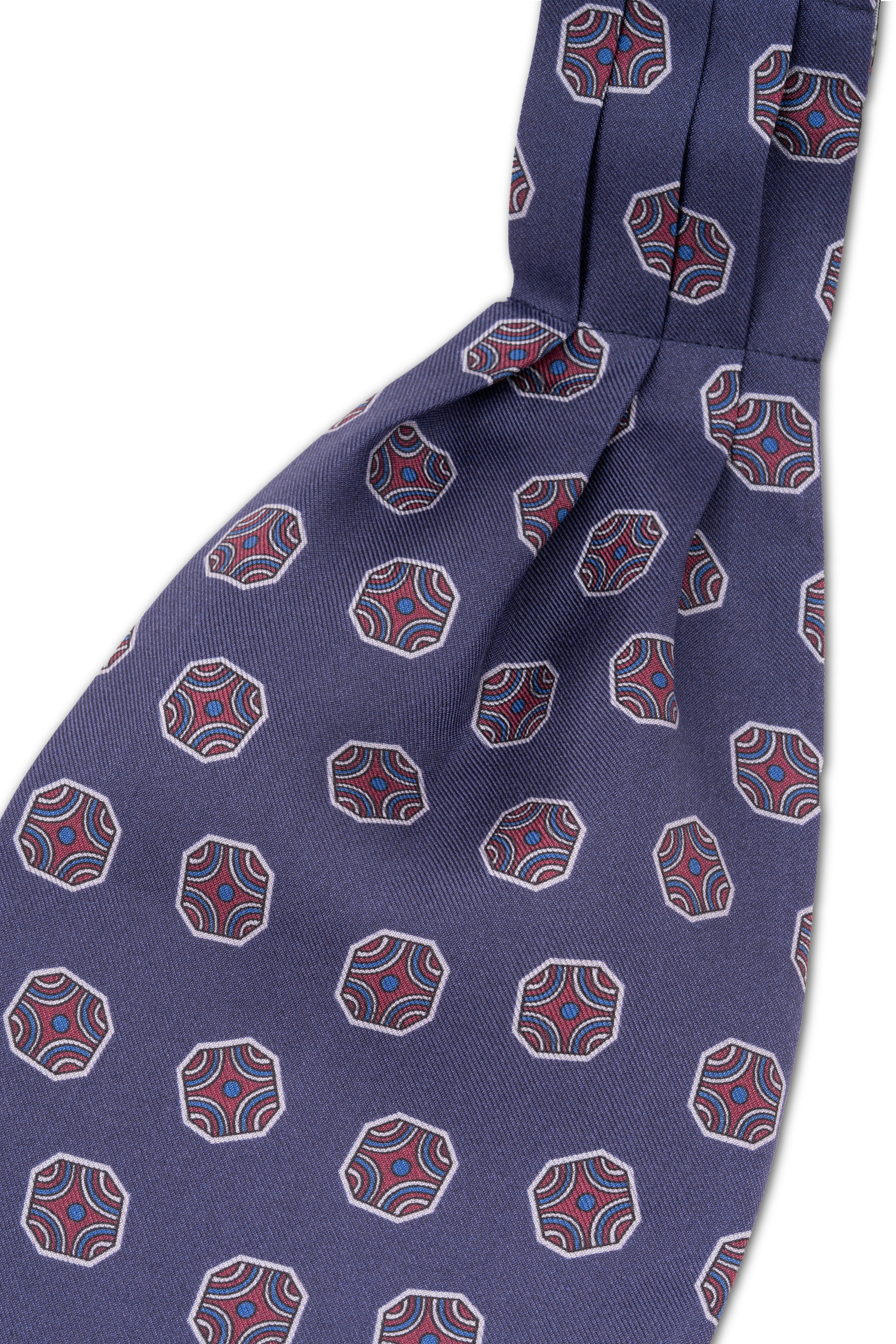 Ascot in Light Navy Fancy Dark Mauve Tile Pattern Printed Silk - Fort ...