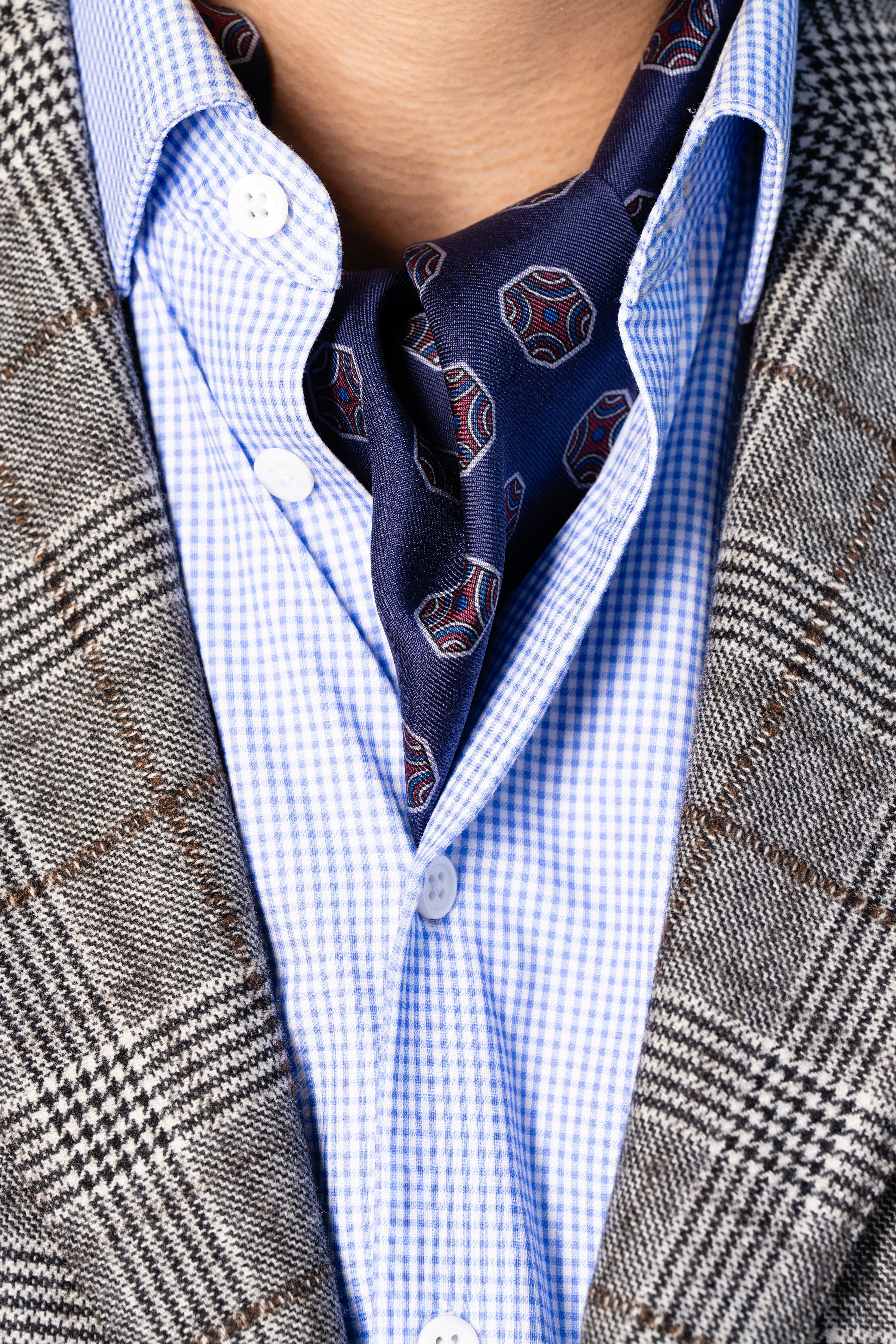 Ascot in Light Navy Fancy Dark Mauve Tile Pattern Printed Silk - Fort ...