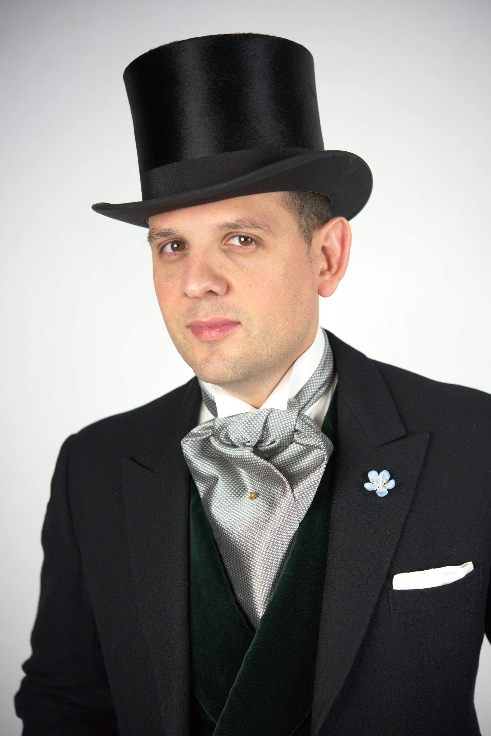 Formal Ascot in Silver Black Diamond Waffle Micropattern Silk for ...