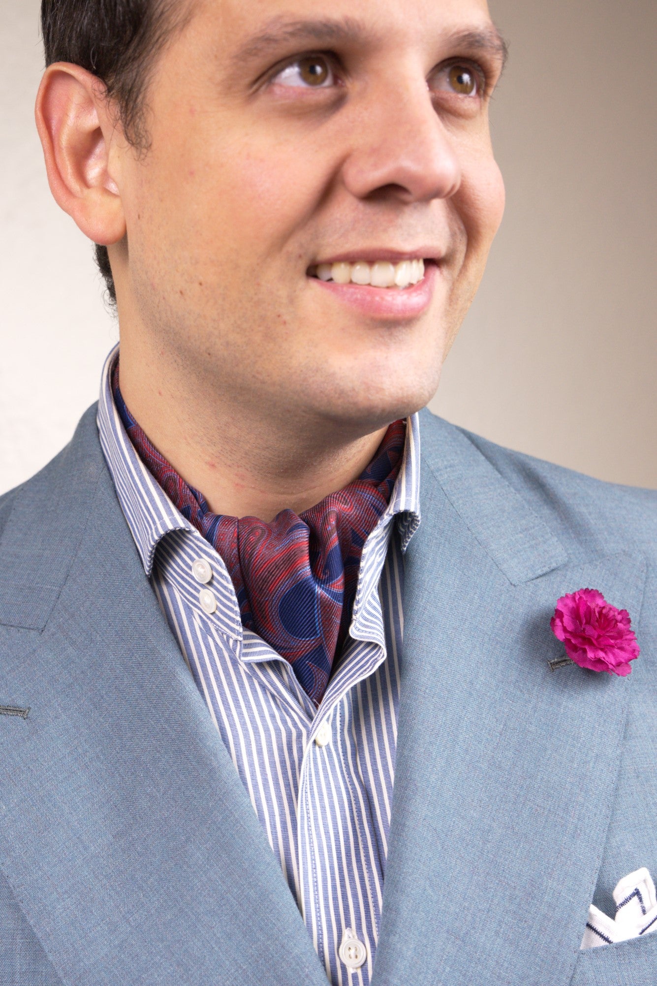 Ascot in Madder Silk with Red, Orange, Navy & Light Blue Paisley - Fort ...