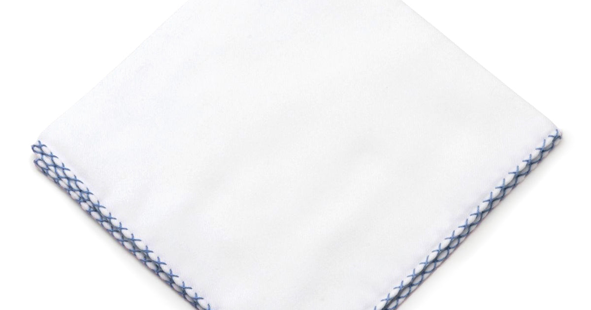Soft White Cotton Flannel Pocket Square with handrolled Periwinkle Blue ...