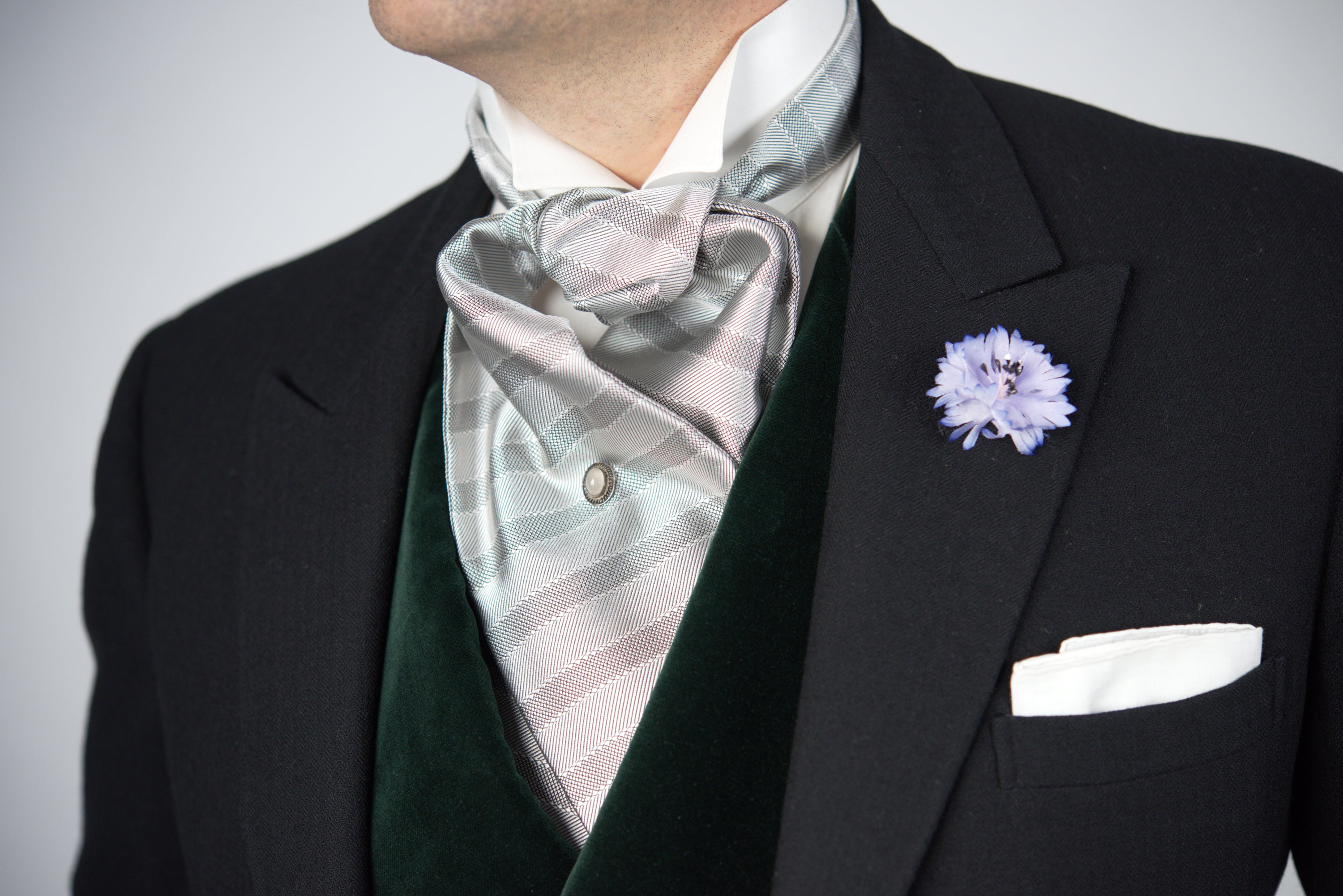 Formal Ascot in Silver Black Diamond Waffle Micropattern Silk for ...