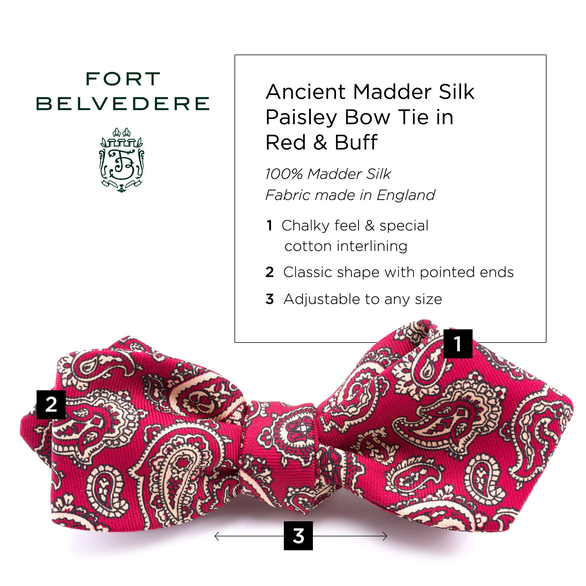 Ancient Madder Silk Bow Tie in Red Paisley - Fort Belvedere – Gentleman ...