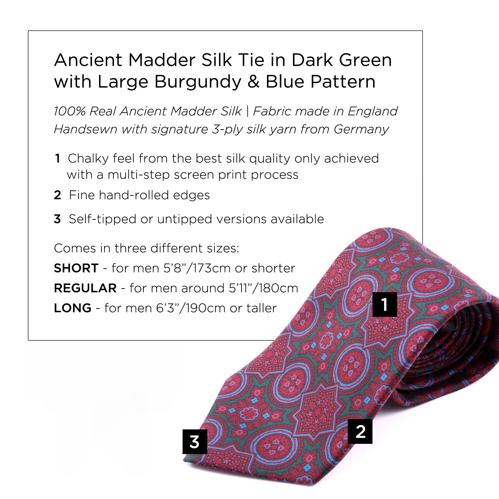 Ancient Madder Silk Tie in Dark Green with Large Burgundy & Blue ...
