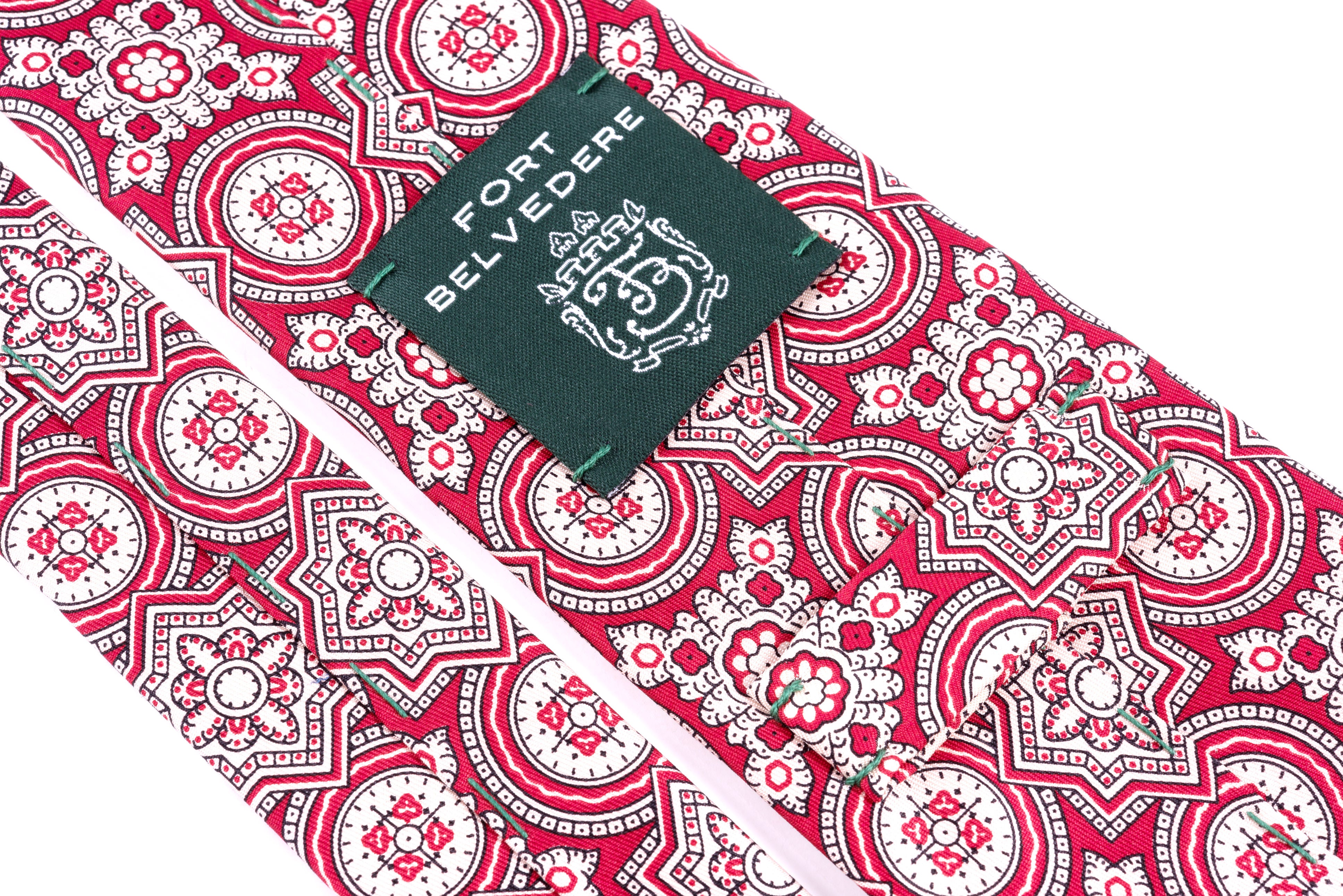 Ancient Madder Silk Tie in Red with Large Buff & Black Pattern Fort ...
