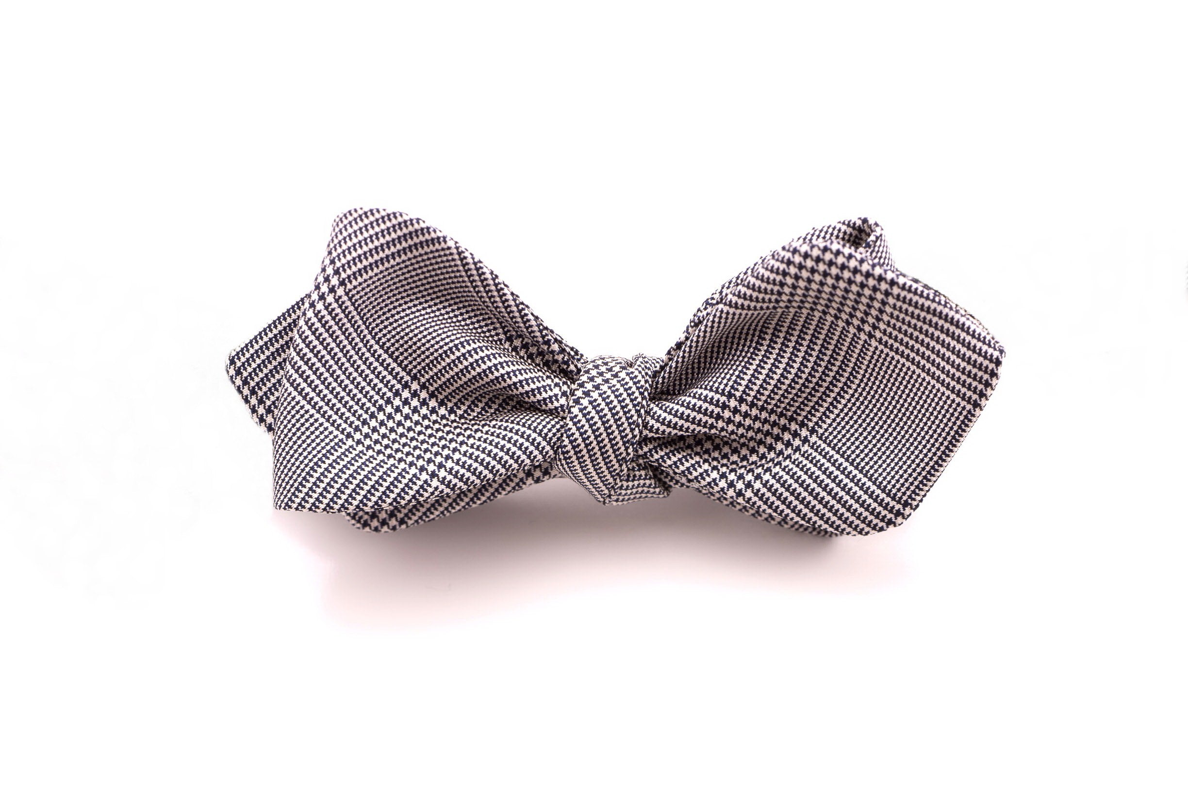 Silk Bow Tie in Dark Navy Blue Glen Check - Pointed End - Fort ...
