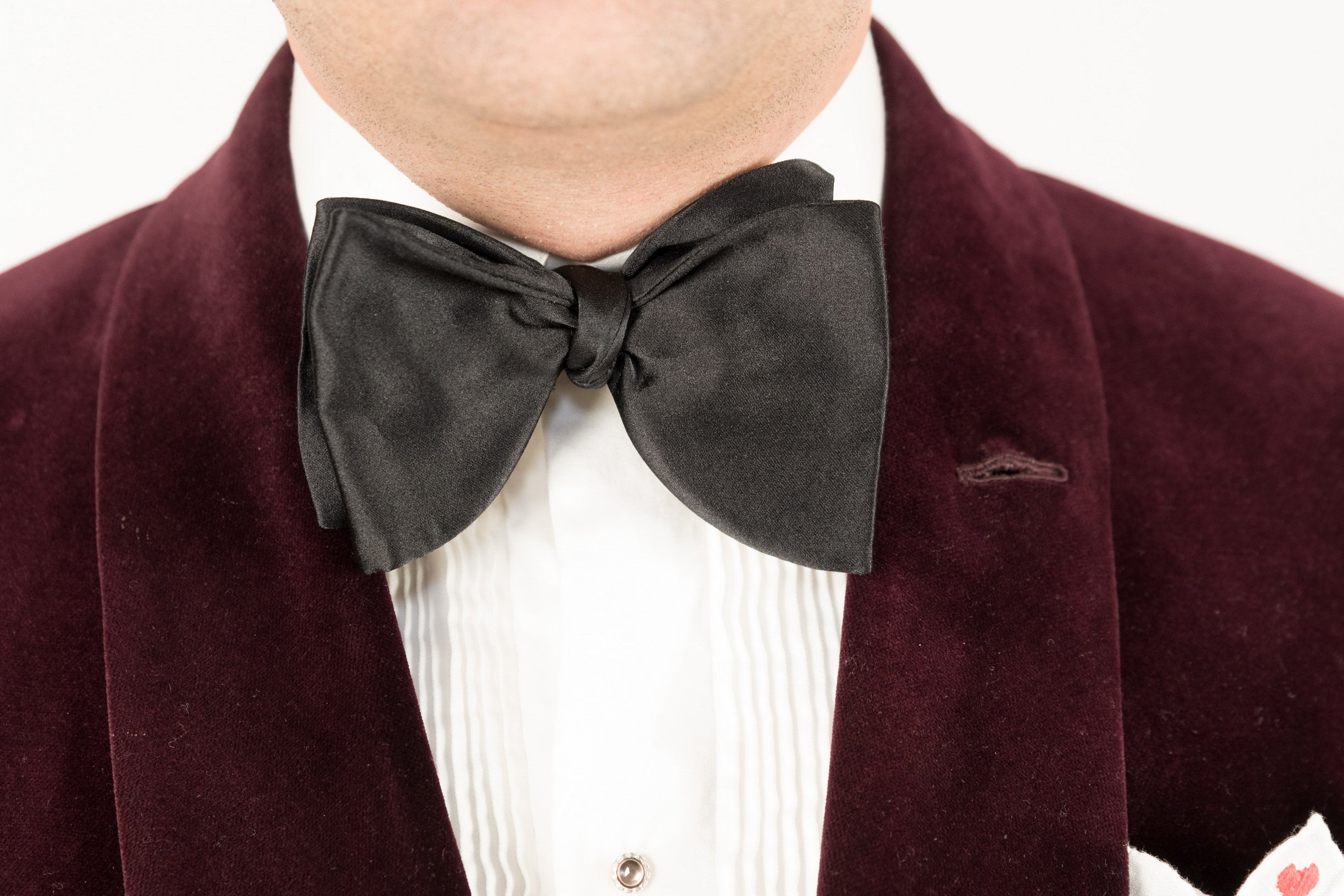 Large Butterfly in Black Silk Satin Bow Tie Sized Self Tie - Fort ...