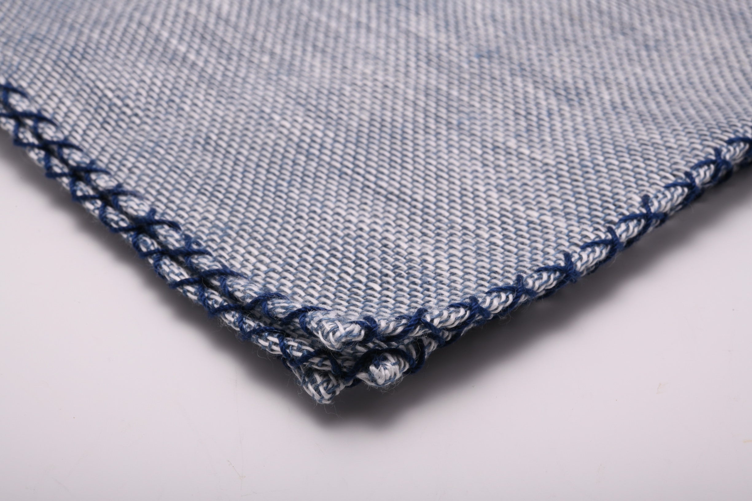 Dark Blue Handcrafted Linen Pocket Square with Navy Blue Handrolled X ...