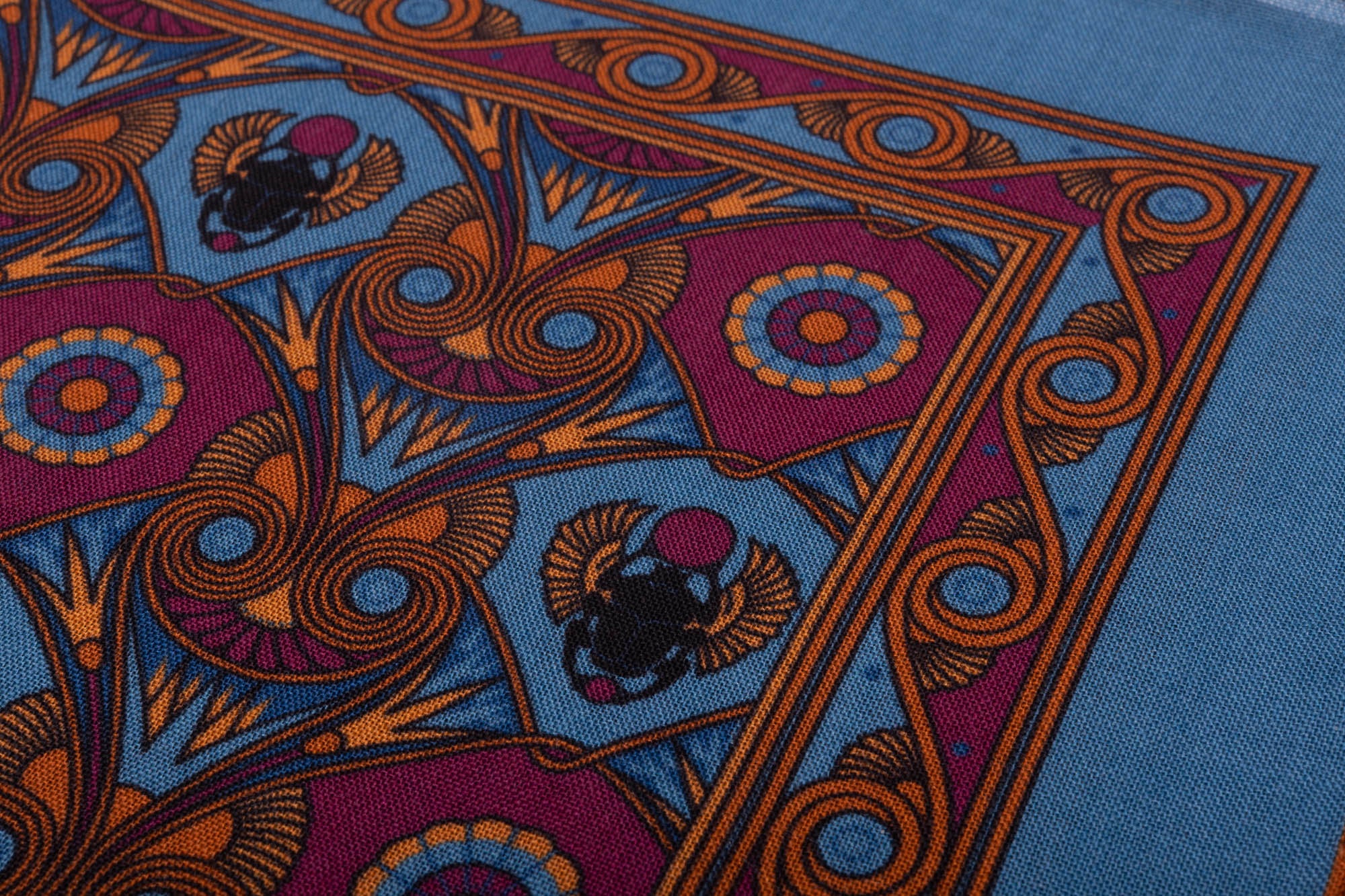 Cerulean Blue Pocket Square Art Deco Egyptian Scarab pattern in burnt ...