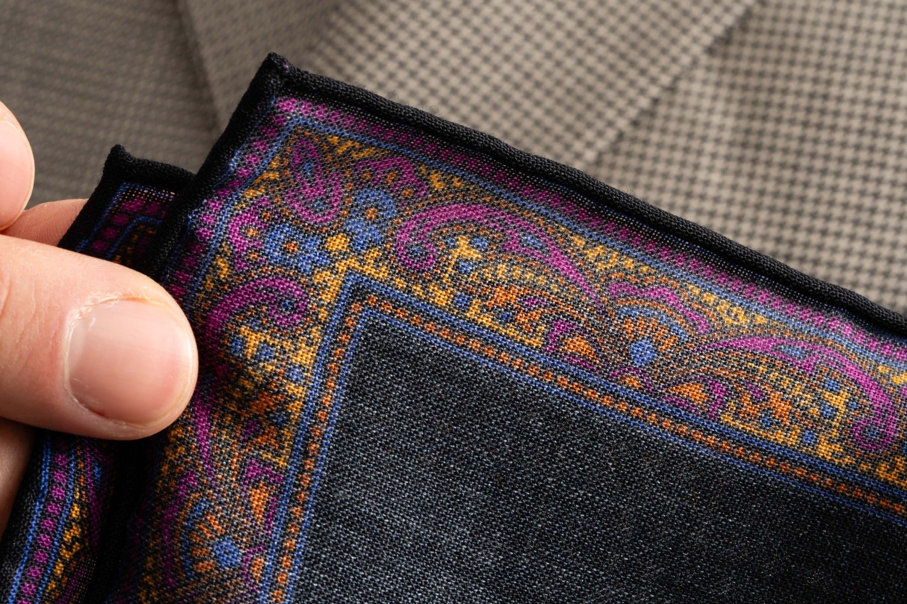 Burgundy Silk Wool Pocket Square with Paisley in Beige, Blue, Green and ...