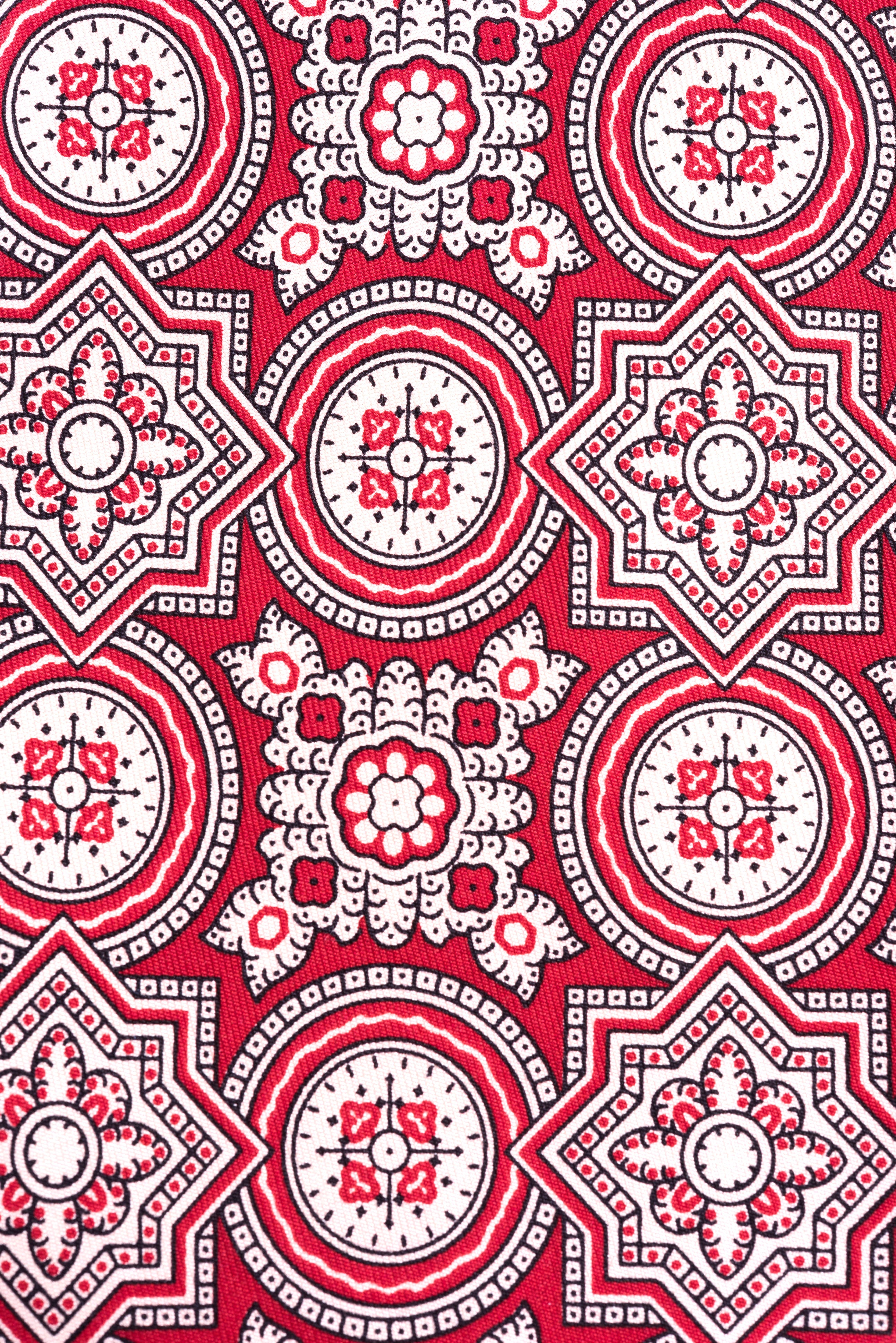 Ancient Madder Silk Tie in Red with Large Buff & Black Pattern Fort ...