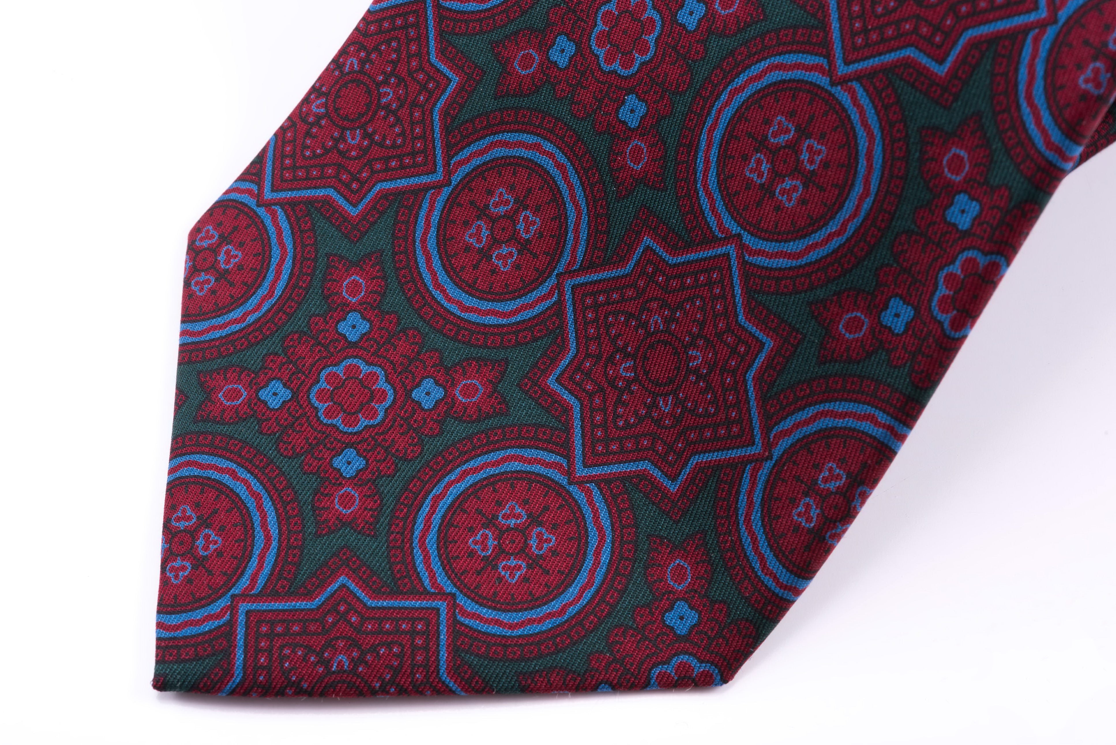 Ancient Madder Silk Tie in Dark Green with Large Burgundy & Blue ...