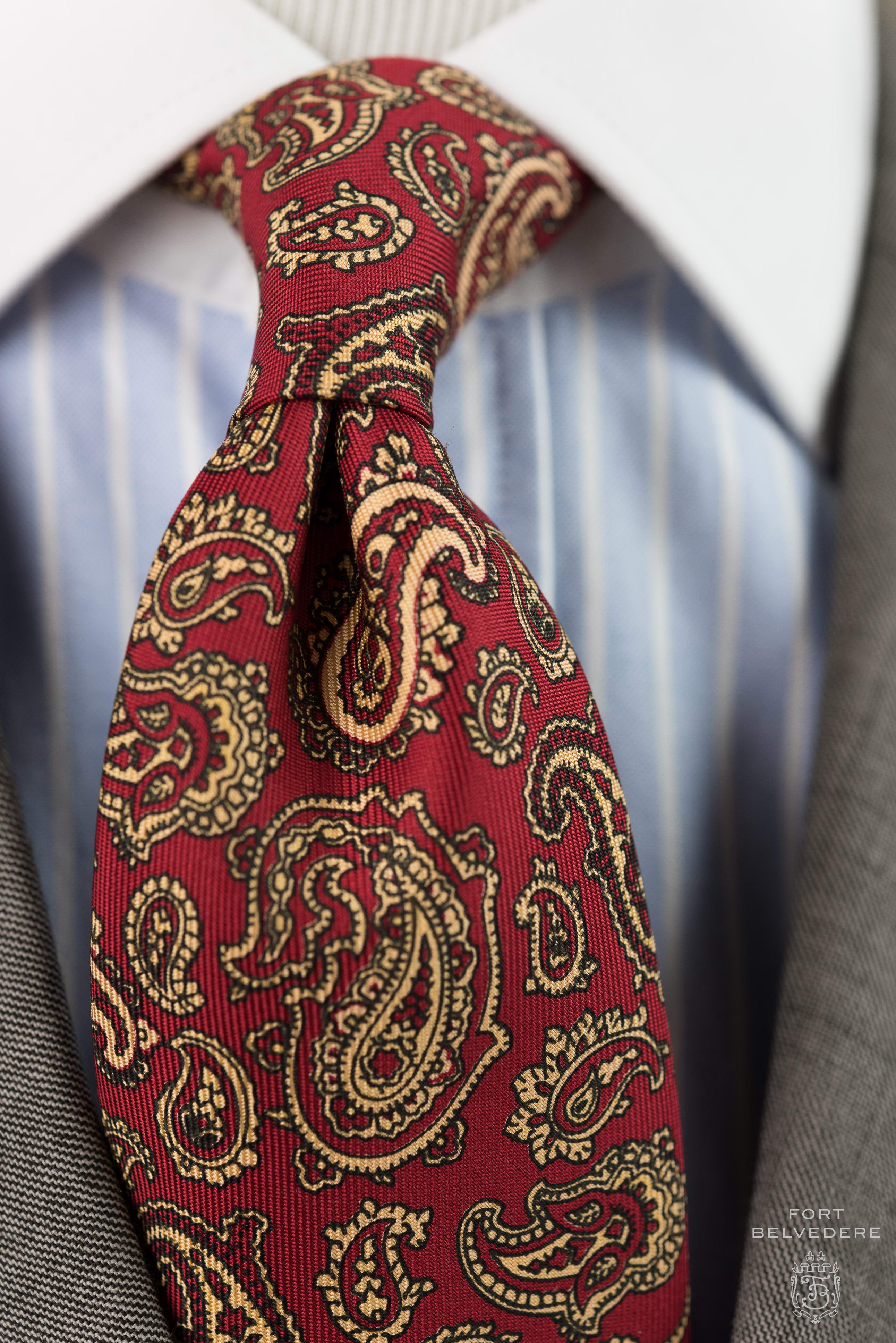 Madder Silk Tie in Red with Buff Paisley - Fort Belvedere – Gentleman's ...