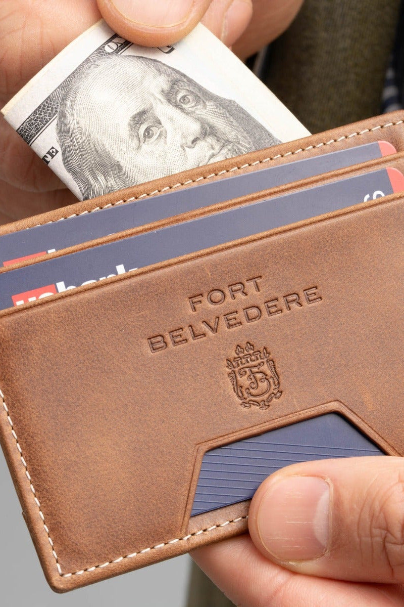 Four Card Carrier Slim Wallet in Saddle Brown Montecristo Leather ...