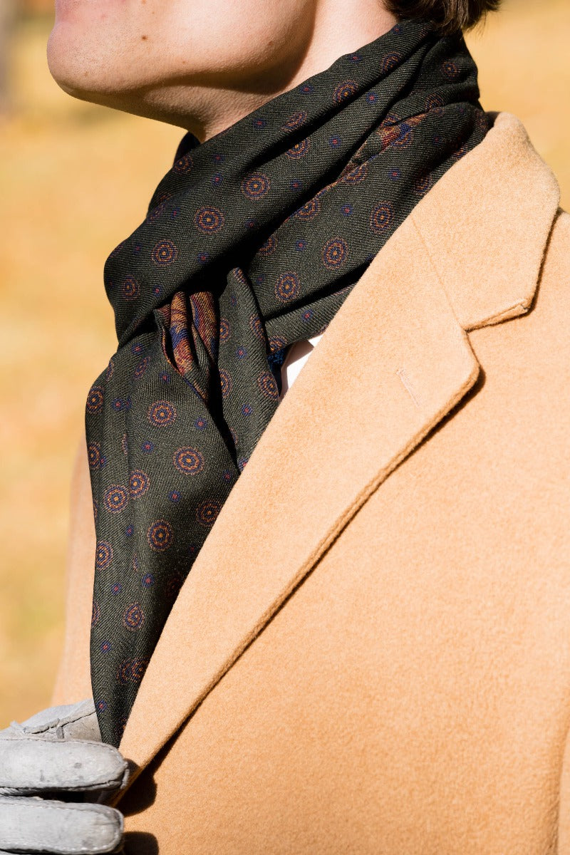 Wool Silk Scarf in Dark Blue,Green, Burgundy, Yellow, Brown Large ...