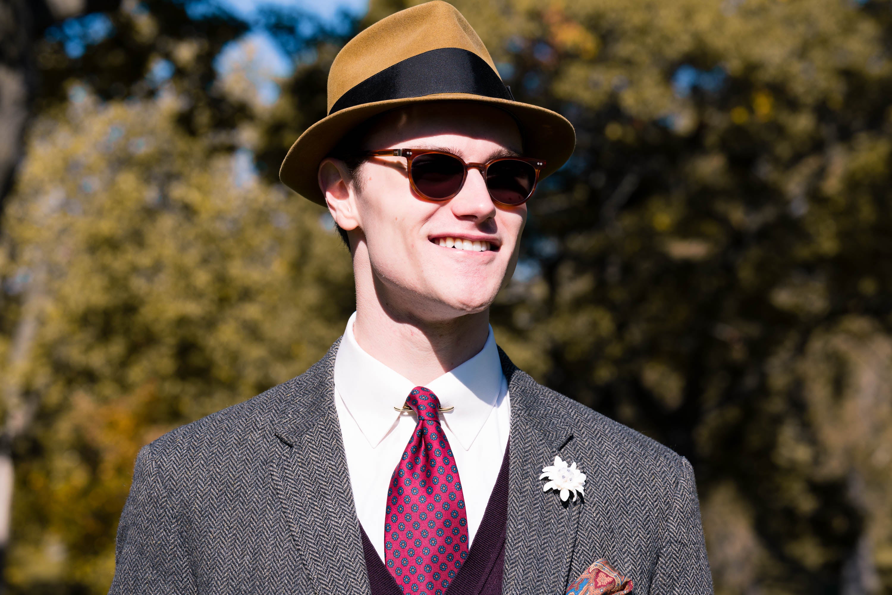 Madder Silk Tie in Dark Ruby Red Macclesfield Neats Blue Orange Pattern ...