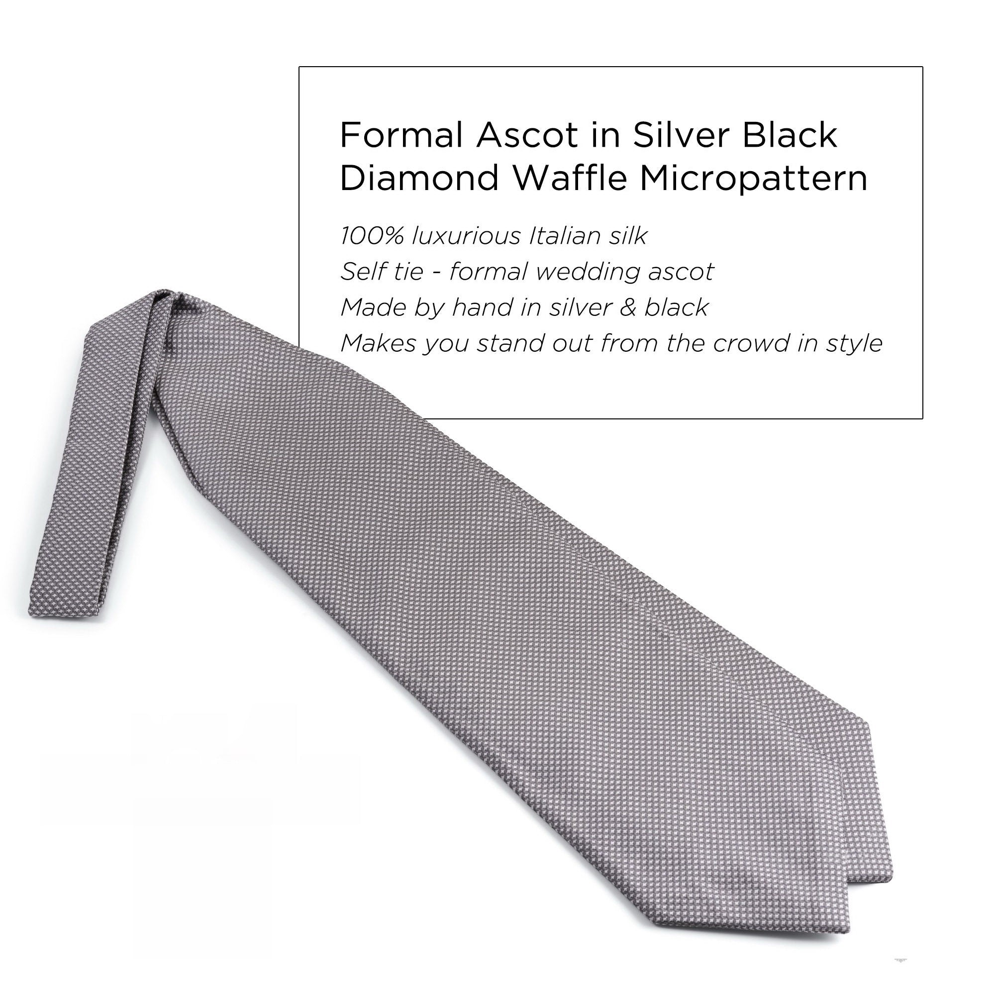 Formal Ascot in Silver Black Diamond Waffle Micropattern Silk for ...
