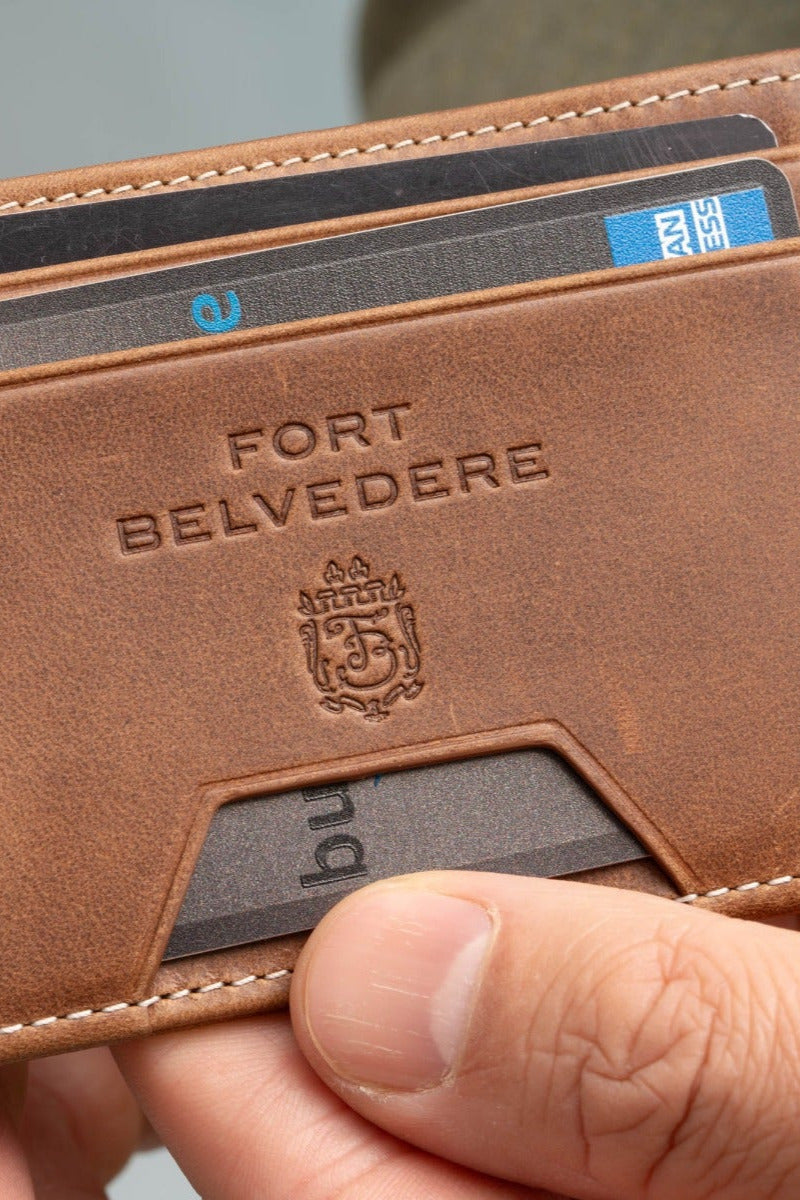 Four Card Carrier Slim Wallet in Saddle Brown Montecristo Leather ...