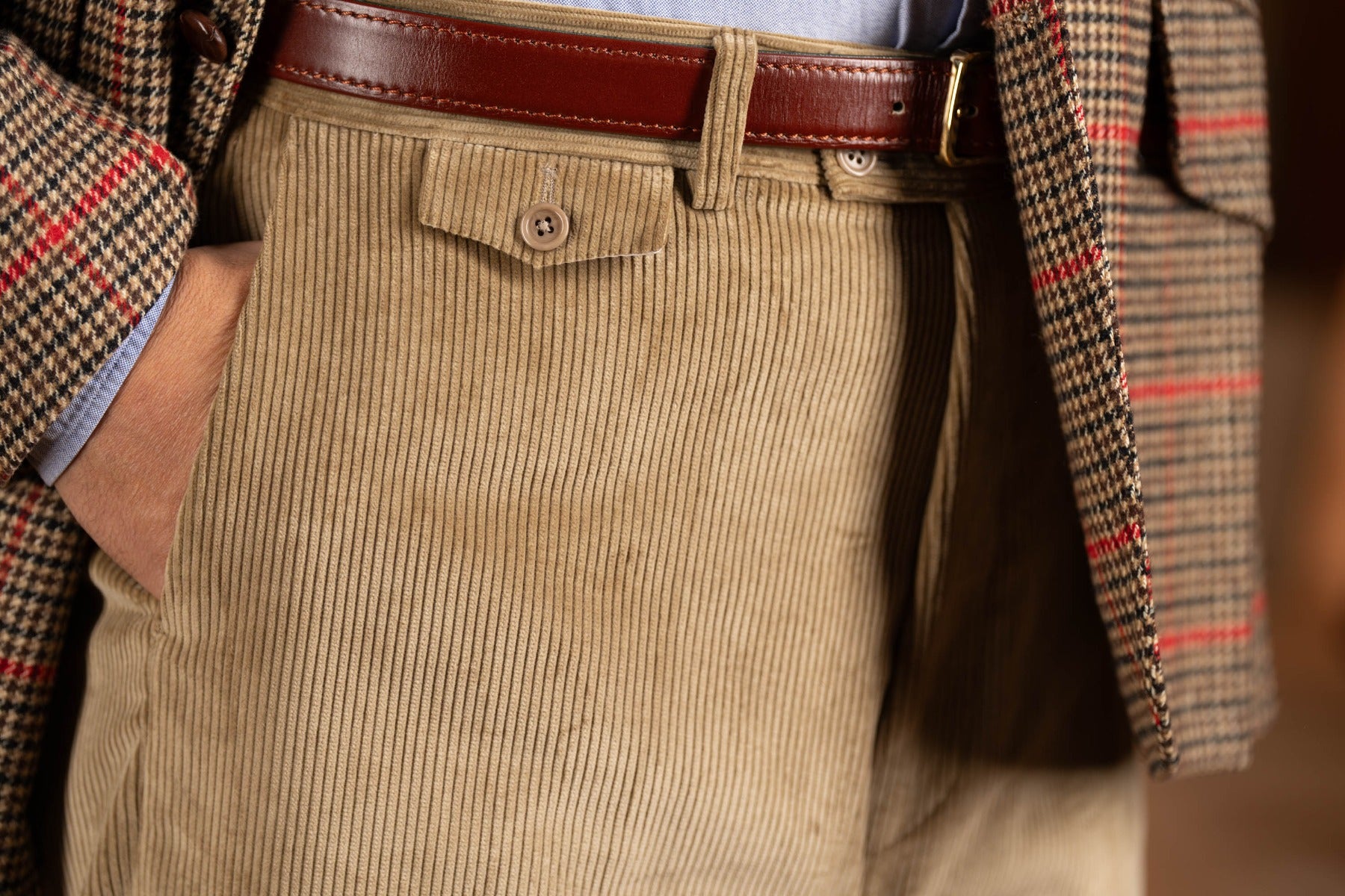 Pale Taupe Corduroy Trousers - Stancliffe Flat-Front in 8-Wale Cotton ...