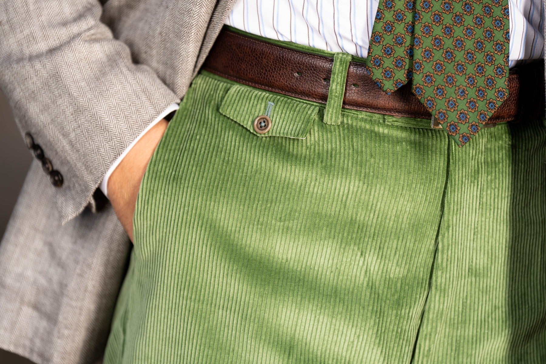 Sage Corduroy Trousers - Stancliffe Flat-Front in 8-Wale Cotton ...