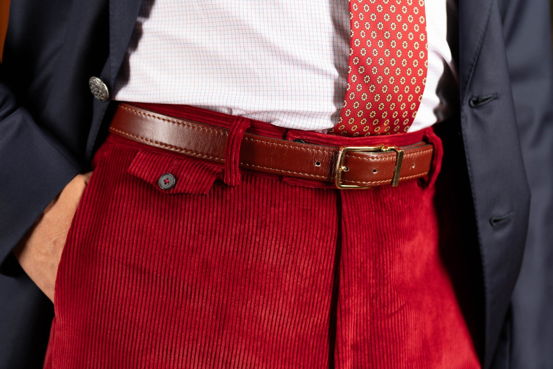 Garnet Red Corduroy Trousers - Stancliffe Flat-Front in 8-Wale Cotton ...