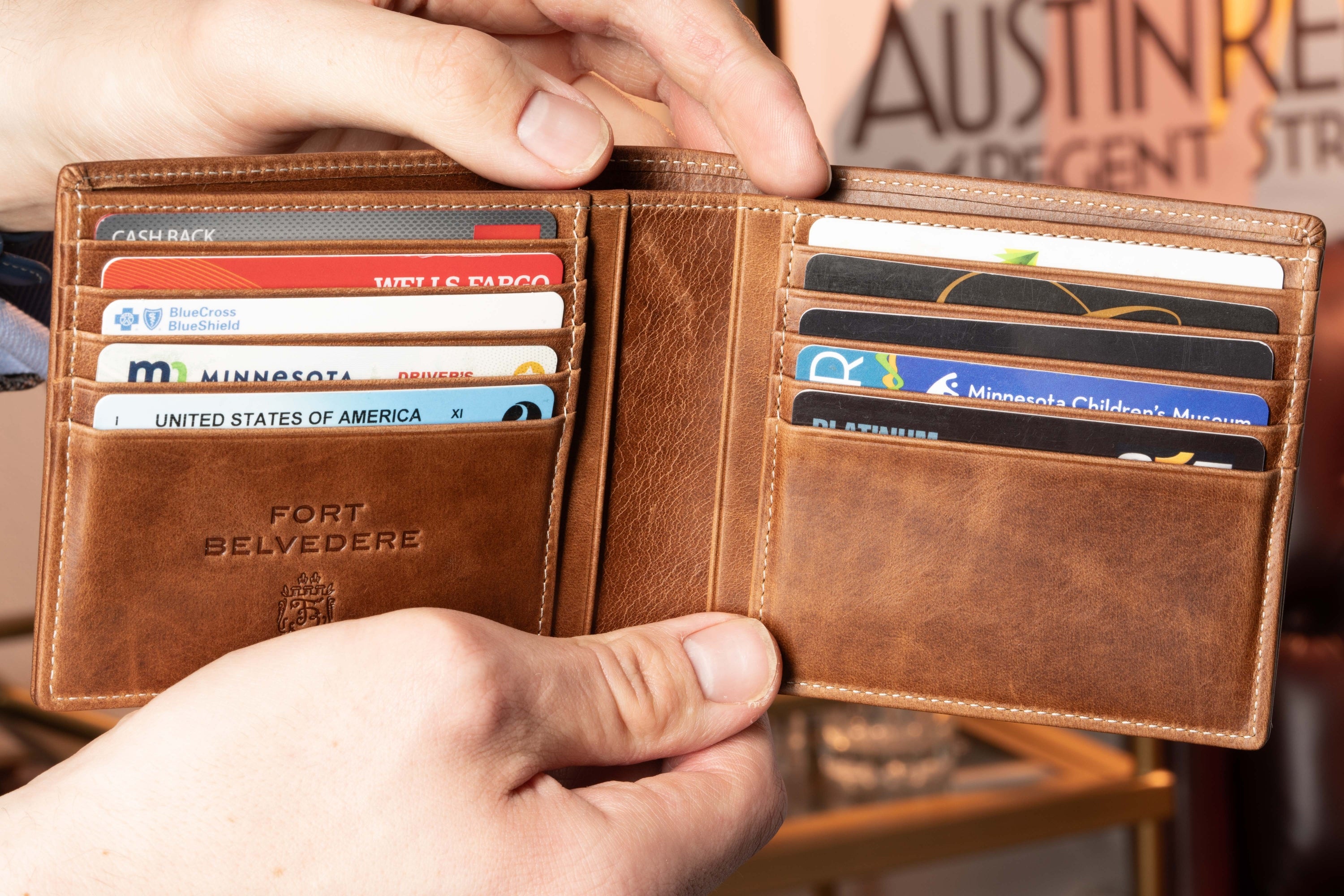 Four Card Carrier Slim Wallet in Saddle Brown Montecristo Leather ...