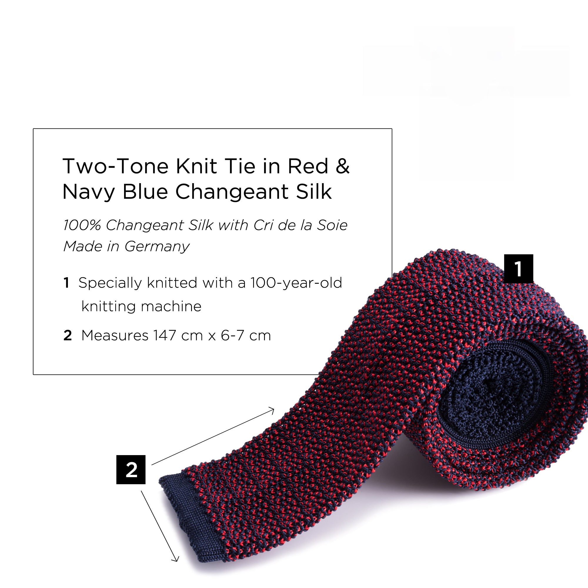 Two-Tone Knit Tie in Red & Navy Blue Changeant Silk - Fort Belvedere ...