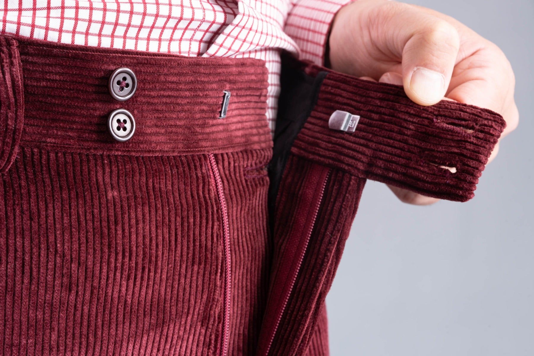 Maroon Corduroy Trousers - Stancliffe Flat-Front in 8-Wale Cotton ...