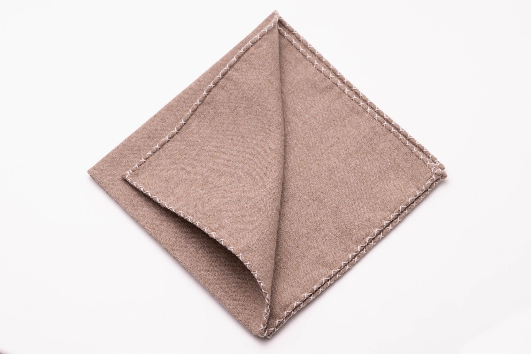 Oatmeal Brown Cotton Flannel Pocket Square with handrolled off white X ...