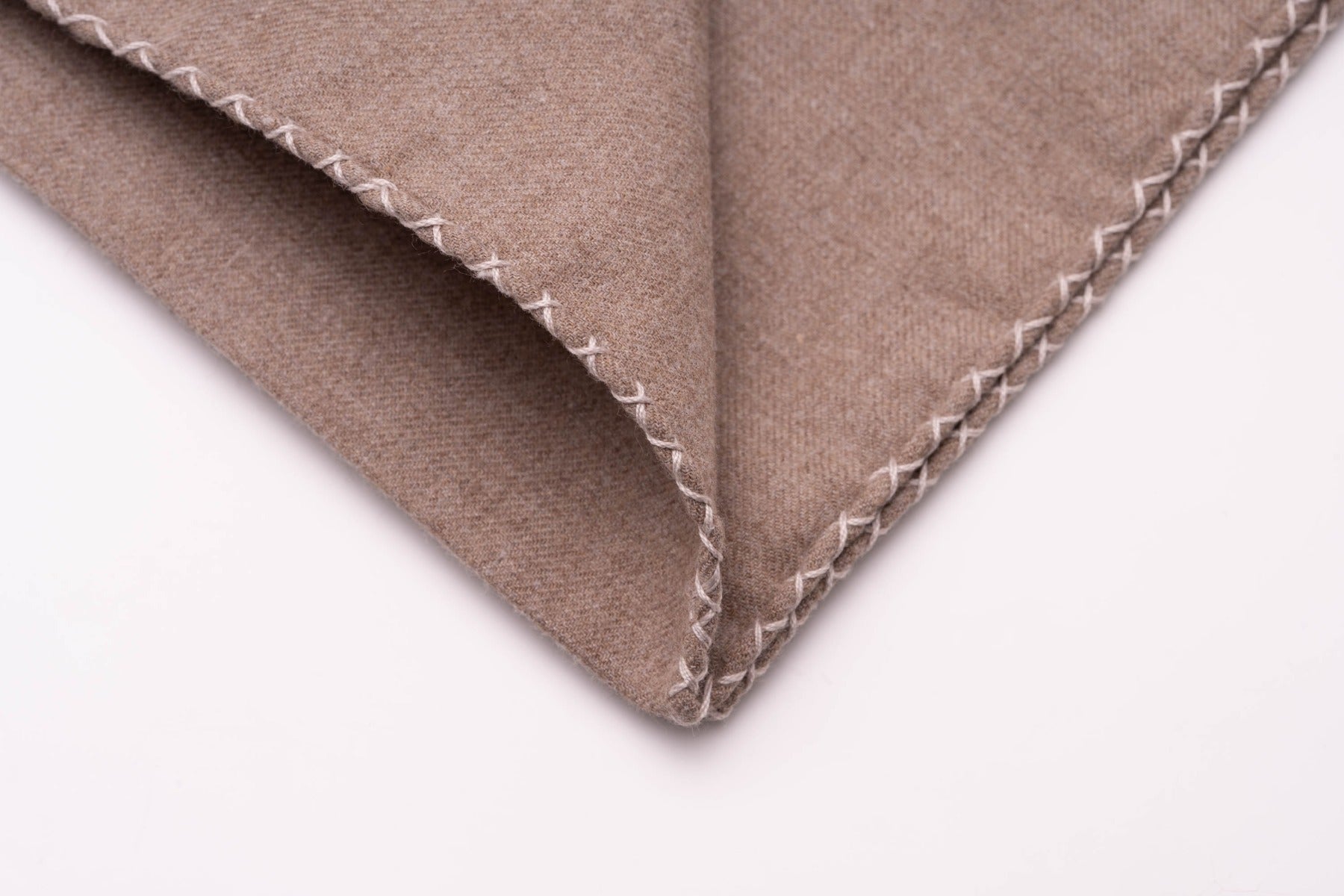 Oatmeal Brown Cotton Flannel Pocket Square with handrolled off white X ...