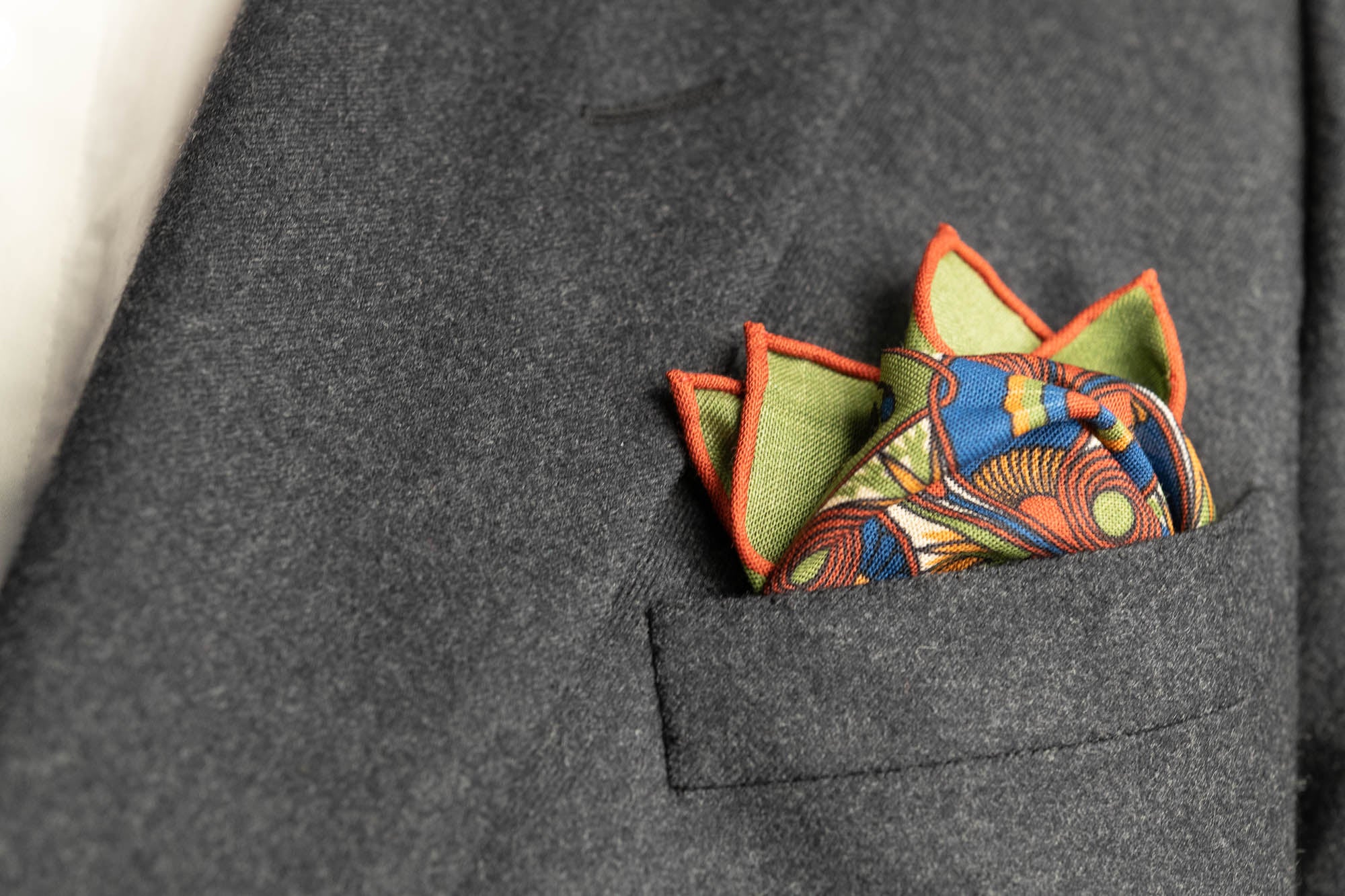 Olive Green Pocket Square Art Deco Egyptian Scarab pattern in burnt ...