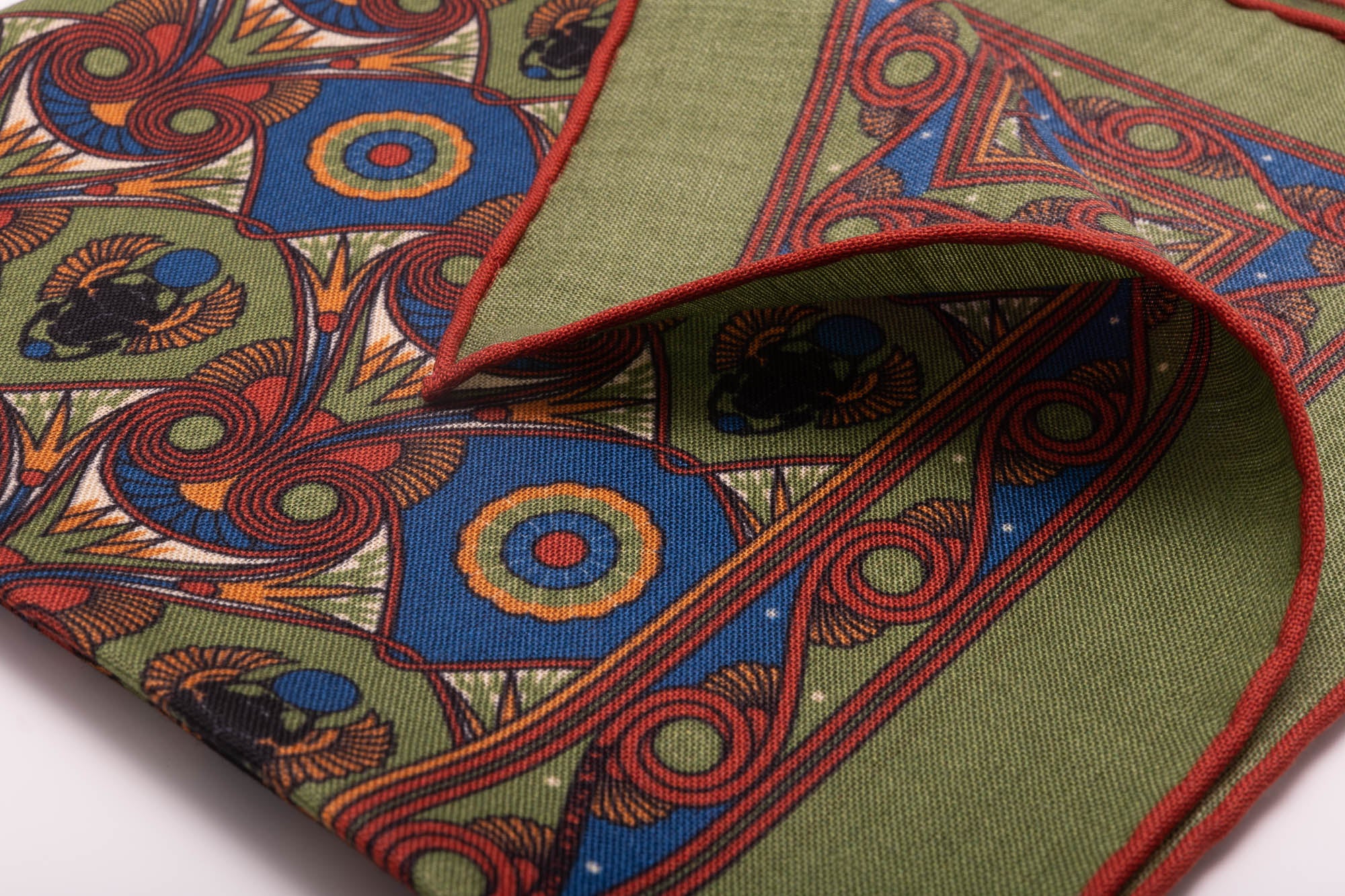 Olive Green Pocket Square Art Deco Egyptian Scarab pattern in burnt ...