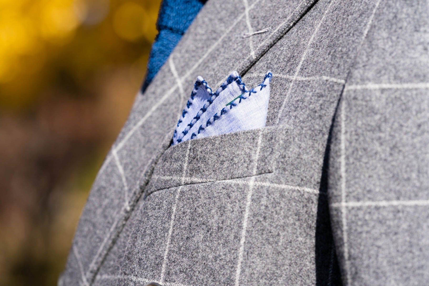 Pale Blue Linen Pocket Square with handrolled Navy Blue X-stitch edges ...