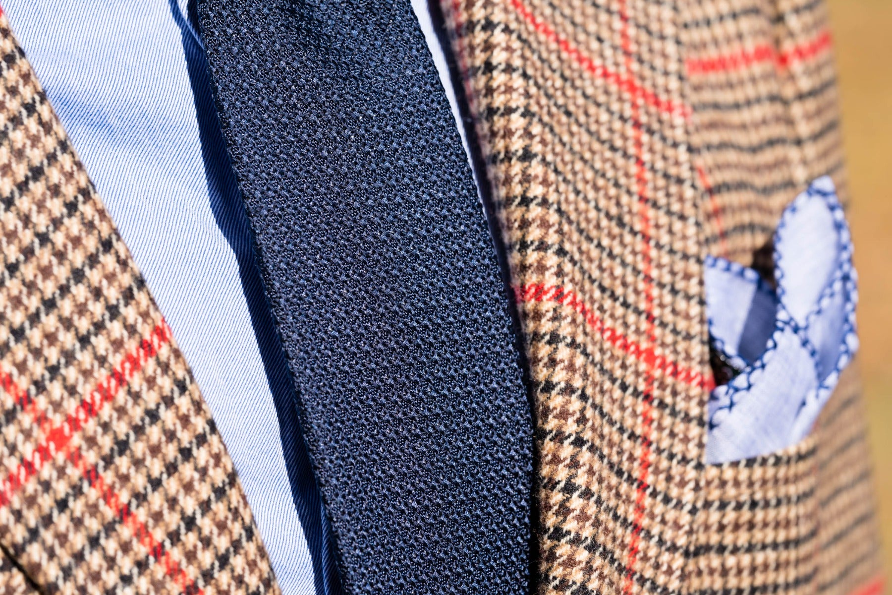 Pale Blue Linen Pocket Square with handrolled Navy Blue X-stitch edges ...